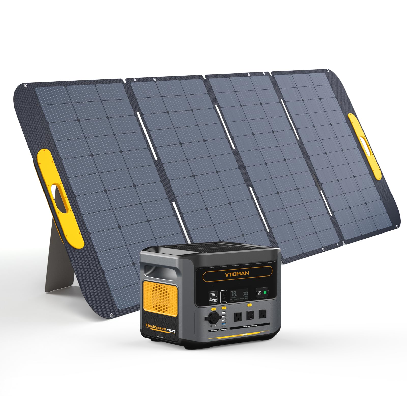 VTOMAN FlashSpeed 1500 Portable Power Station with 400W Solar Panel Included, 1548Wh LiFePO4 Soloar Generator,1500W AC Outlets, Regulated 12V DC and 100W Type-C Ports for Home Backup & Outdoor Camping