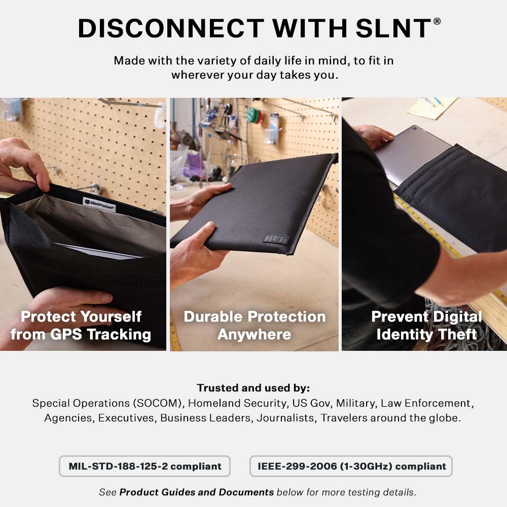 SLNT Utility Laptop Faraday Bag w/Silent Pocket - Signal Blocking Device Sleeve, Weatherproof Woven Nylon, Prevents Remote Wiping, Tracking, Tampering, Secure Information, Instant Protection, 17 inch