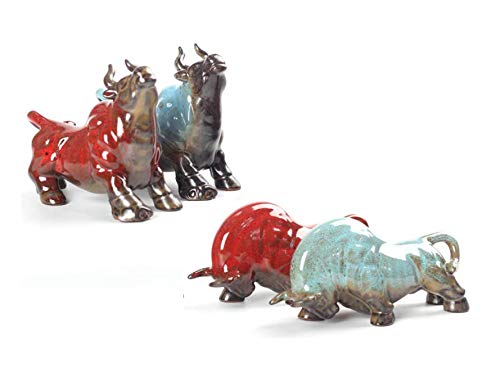 WEALTHCOMING Wall Street Bull Arts Statues,Exquisite Ceramic Fortune Bulls Figurines and Sculptures Home & Office Tabletop Decor (Unstoppable-Red)