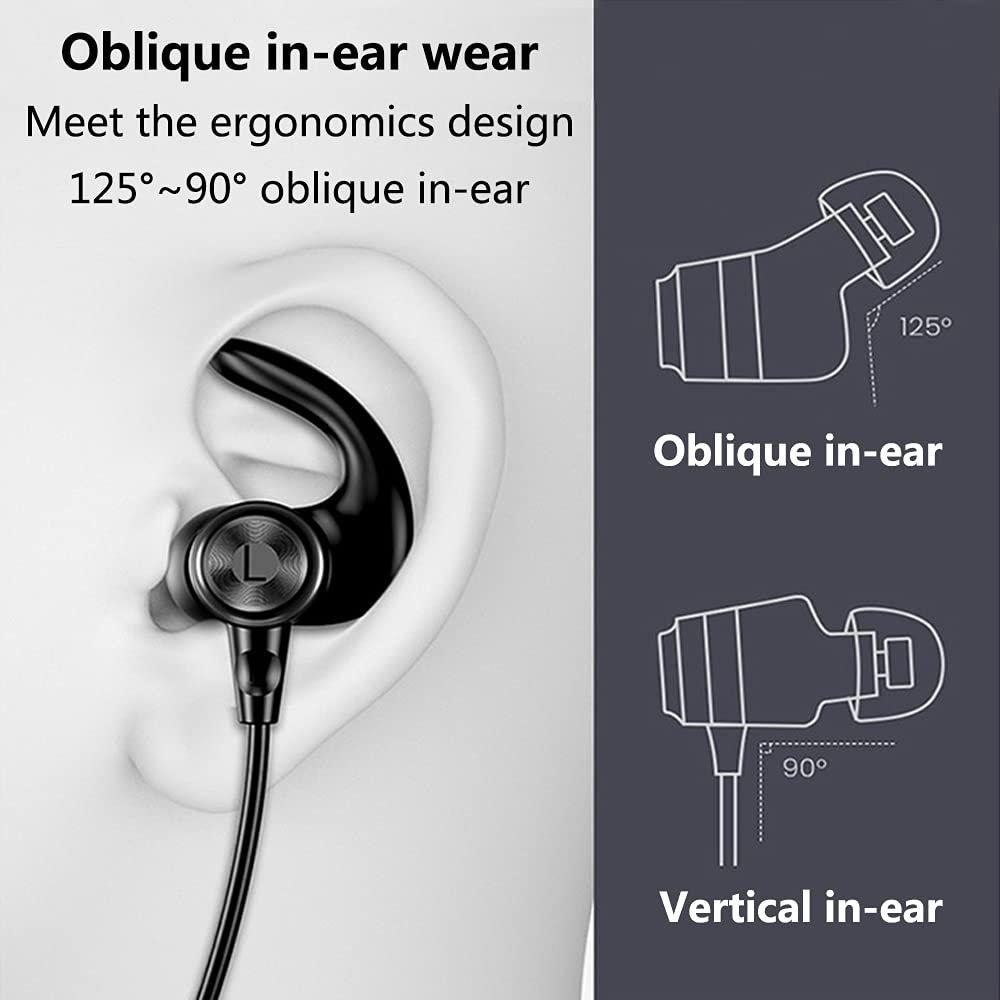 SLuB True Wireless Bluetooth Waterproof Sport HD Stereo Neckband Headphones with Mic 36H Play time Sweatproof for Cell Phone Double Battery Earbuds for iPhone/Android (Black)