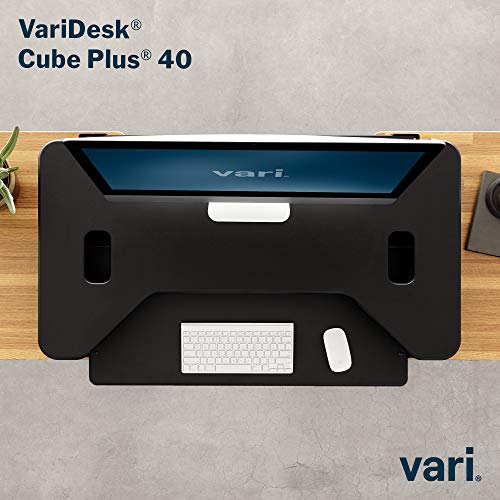 Vari - VariDesk Cube Plus 40 β Two-Tier Cubicle Standing Desk Converter for Dual Monitors β 9 Height Adjustable Settings with Spring-Assisted Lift and Dual Handles β Fully Assembled, Black