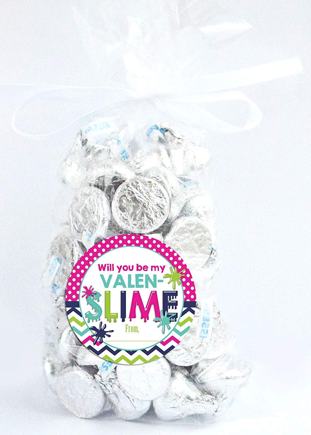 Slime Time Valentine Party Favor Sticker Labels, 40 2" Party Circle Stickers by AmandaCreation, Great for Classroom Valentines, Envelope Seals, Gifts & Treats