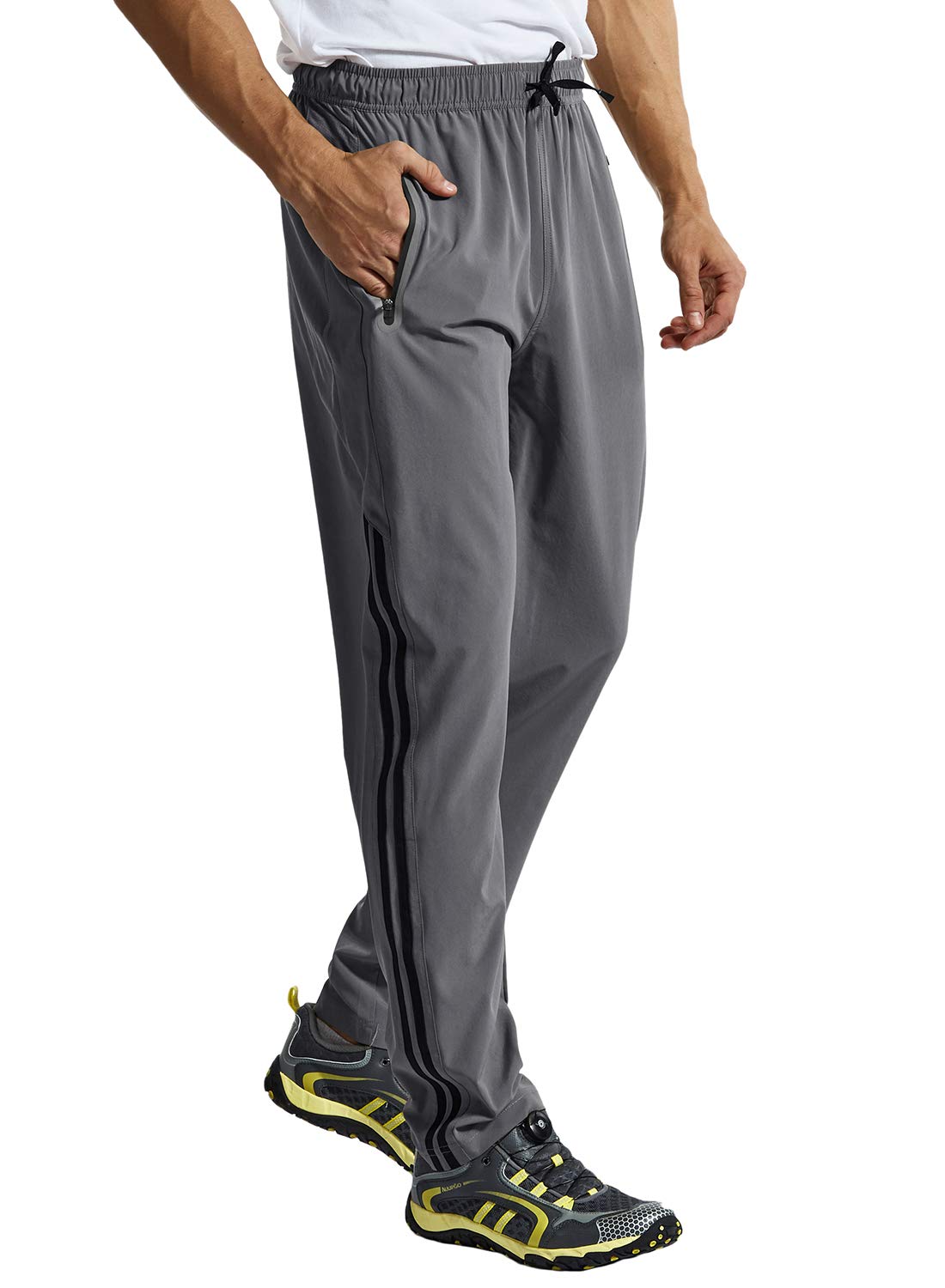 TBMPOY Men's Outdoor Hiking Pants Quick Dry Lightweight Mountain Running Active Jogger Pants Zipper Pockets Dark Gray L