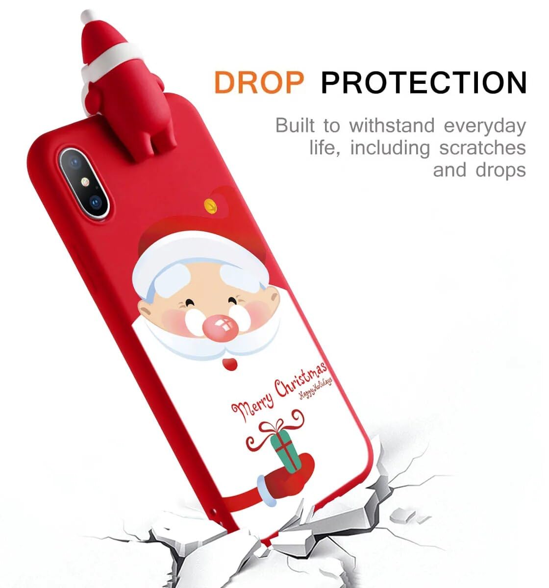 Pnakqil 2 Pieces Christmas Case for Samsung Galaxy A40 5.9 Inch, Matte Red Silicone Back Cover with Cute Deer and Santa Claus 3D Doll Cartoon Pattern Slim Shockproof Protective Case for Samsung A40
