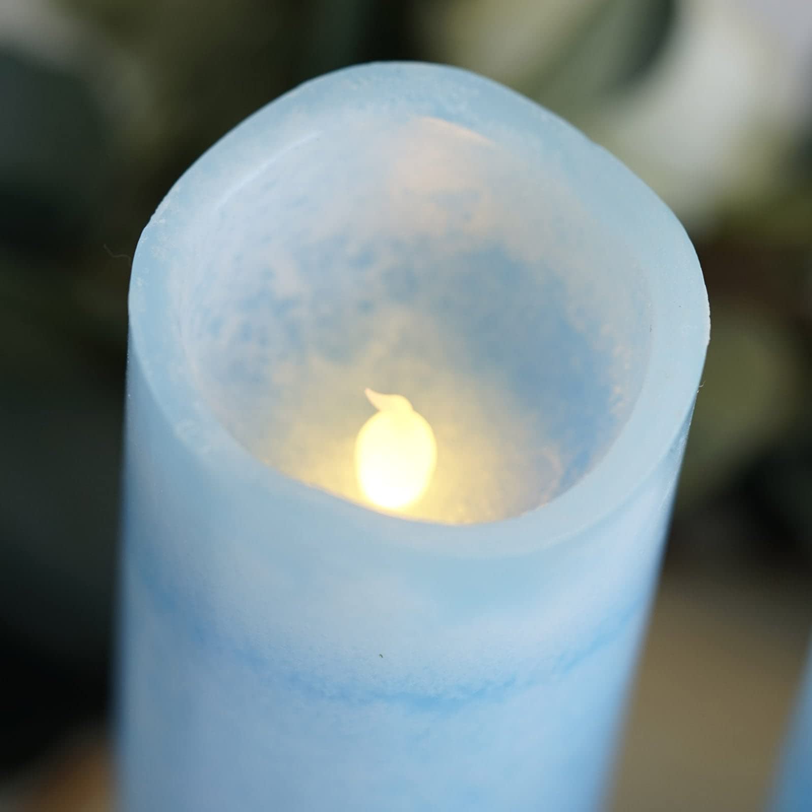 Tableclothsfactory Set of 3 Blue Flameless Candles Battery Operated LED Pillar Candle Lights with Remote Timer - 4" / 6β / 8β