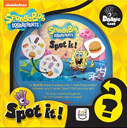USAOPOLY Spot It! SpongeBob SquarePants | Fun Card Game for Kids and Adults | Featuring SpongeBob, Patrick, Squidward, The Krabby Patty, Gary and More | Licensed Nickelodeon SpongeBob SquarePants Game