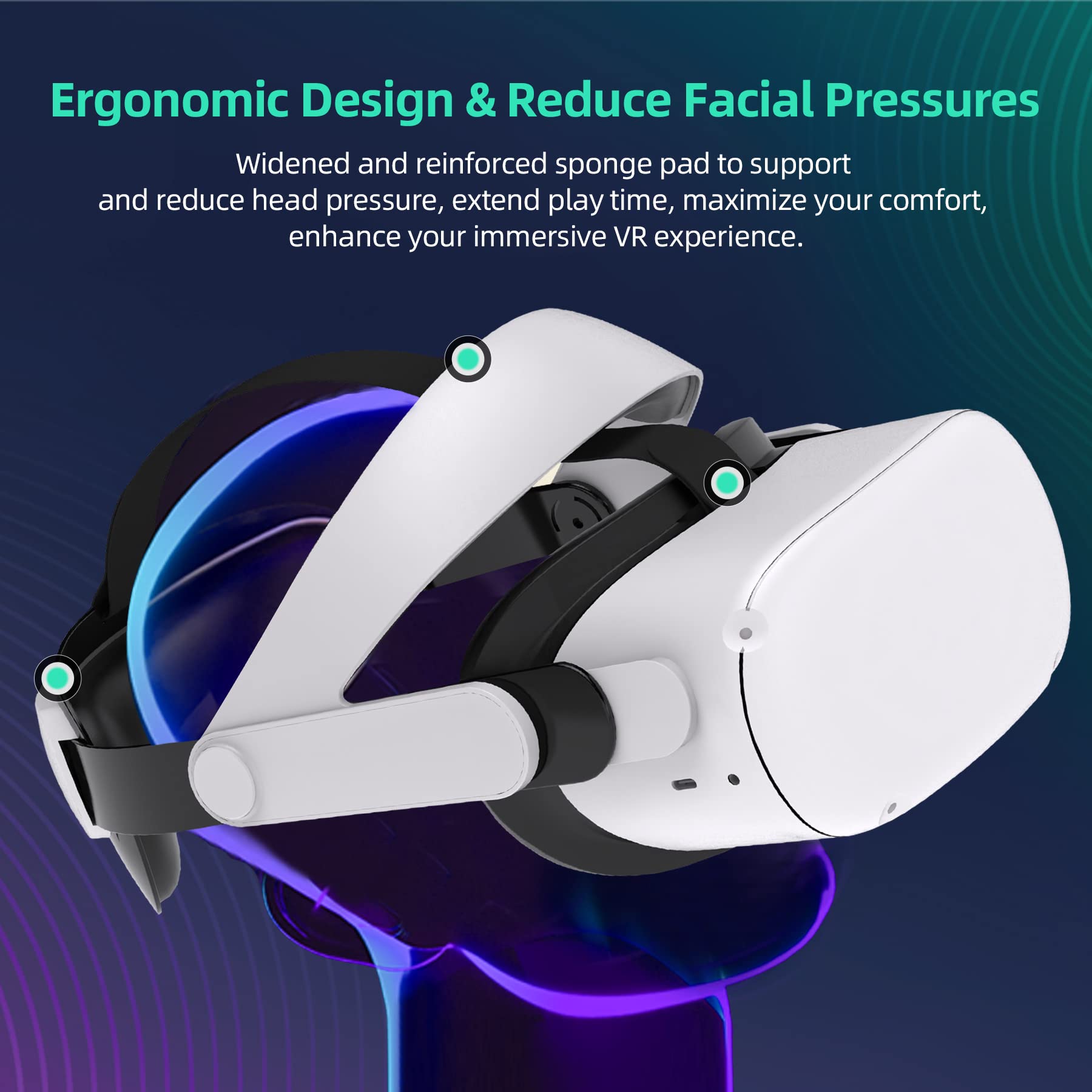 SEVENKA Head Strap for Meta Oculus Quest 2, Replacement for VR Headset Elite Strap with Silicone Face Cover, Lightweight VR Accessories, Enhanced Support and Comfort in VR, Reduce Head Pressure