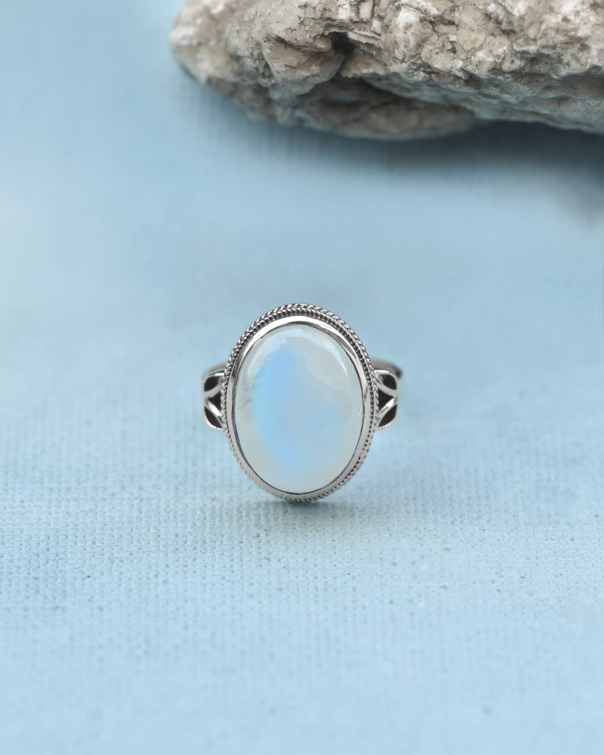 YoTreasure Rainbow Moonstone Solid 925 Sterling Silver Statement Ring Jewelry