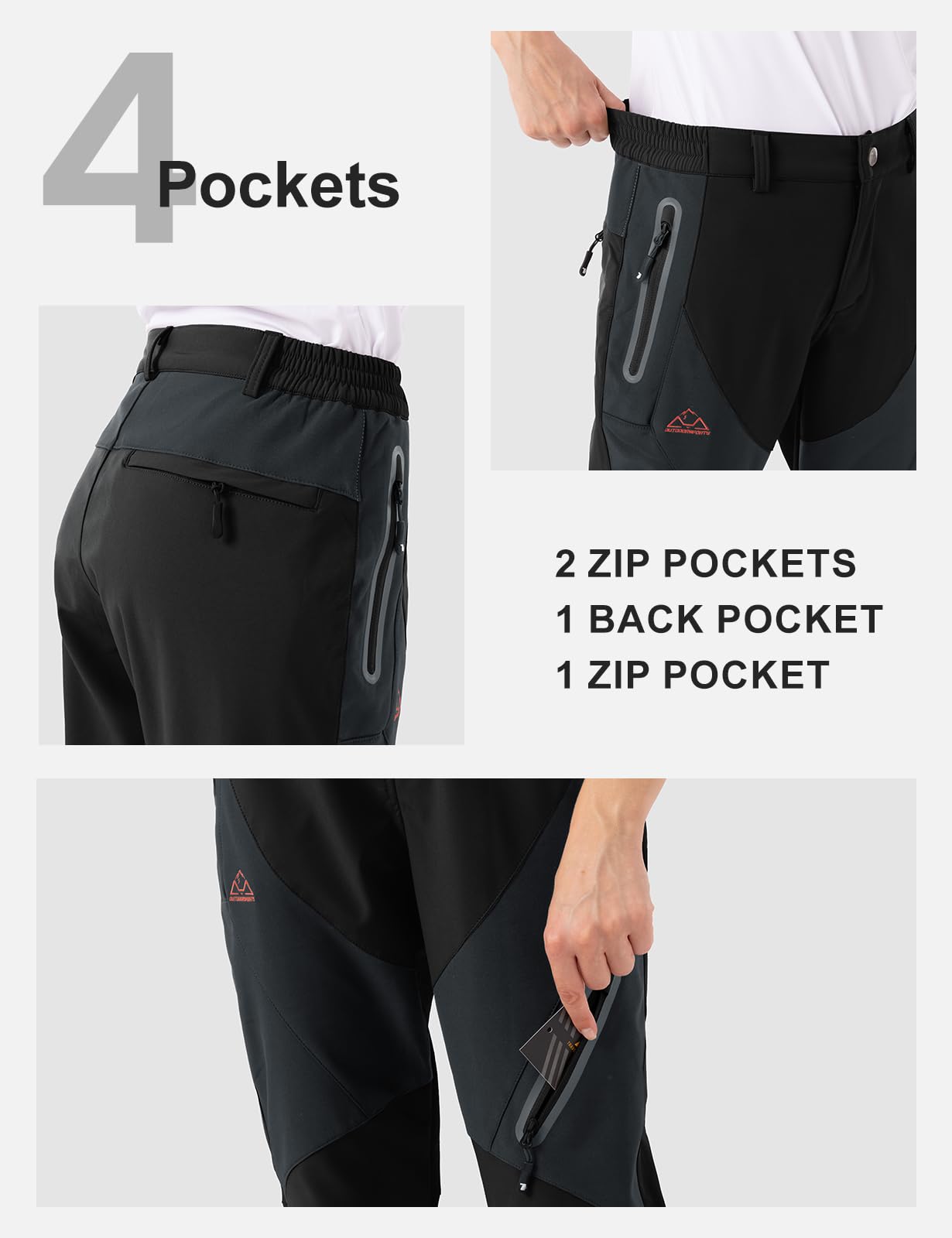 TBMPOY Women's Ski Windproof Waterproof Snow Pants Outdoor Hiking Fleece Lined softshell Pants Black S