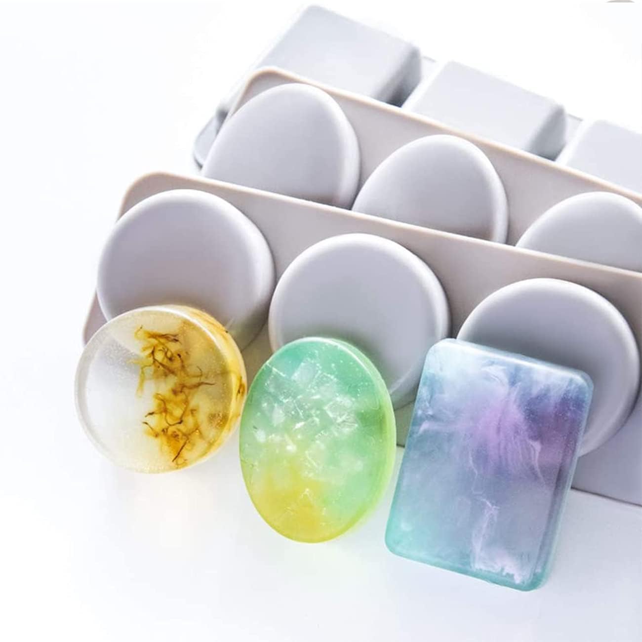 SJ Soap Making Molds Kit, Non-Stick Silicone Molds 3pcs Round Rectangle Oval Soap Mold