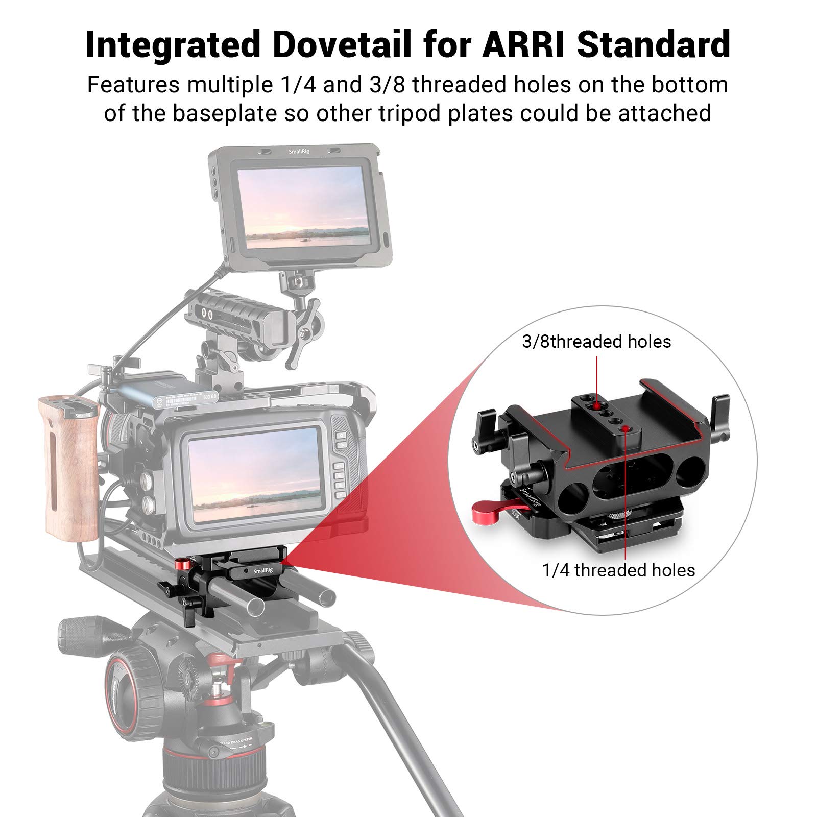 SMALLRIG BMPCC Baseplate for Manfrotto 501PL Compatible with Black Design Pocket Cinema Camera 4K & 6K โ 2266