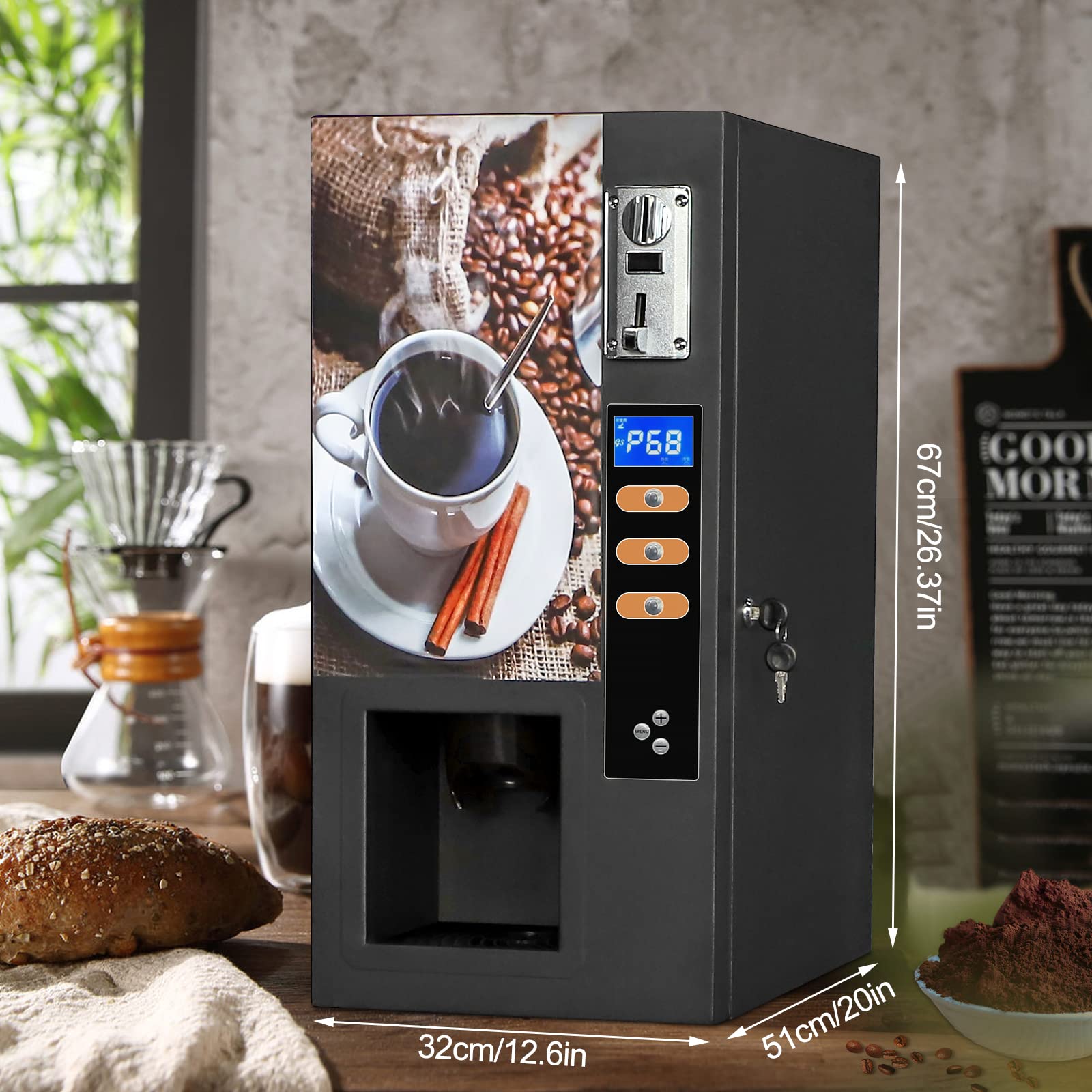RXFSP Coffee Vending Machine, Full-Automatic Smart Commercial Coffee Maker Support 3 Flavors, Coin Payment