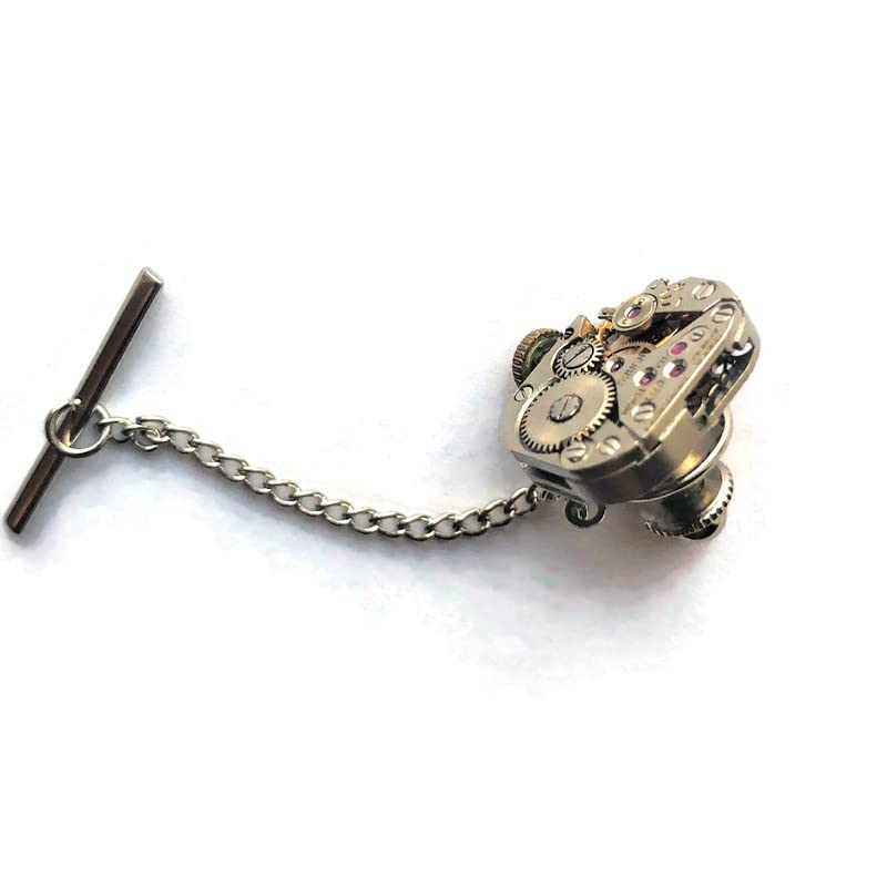 Steampunk Tie Tack Vintage Swiss Watch Mechanics Victorian Gift for men Father's Gift Groom Black Tie Wedding