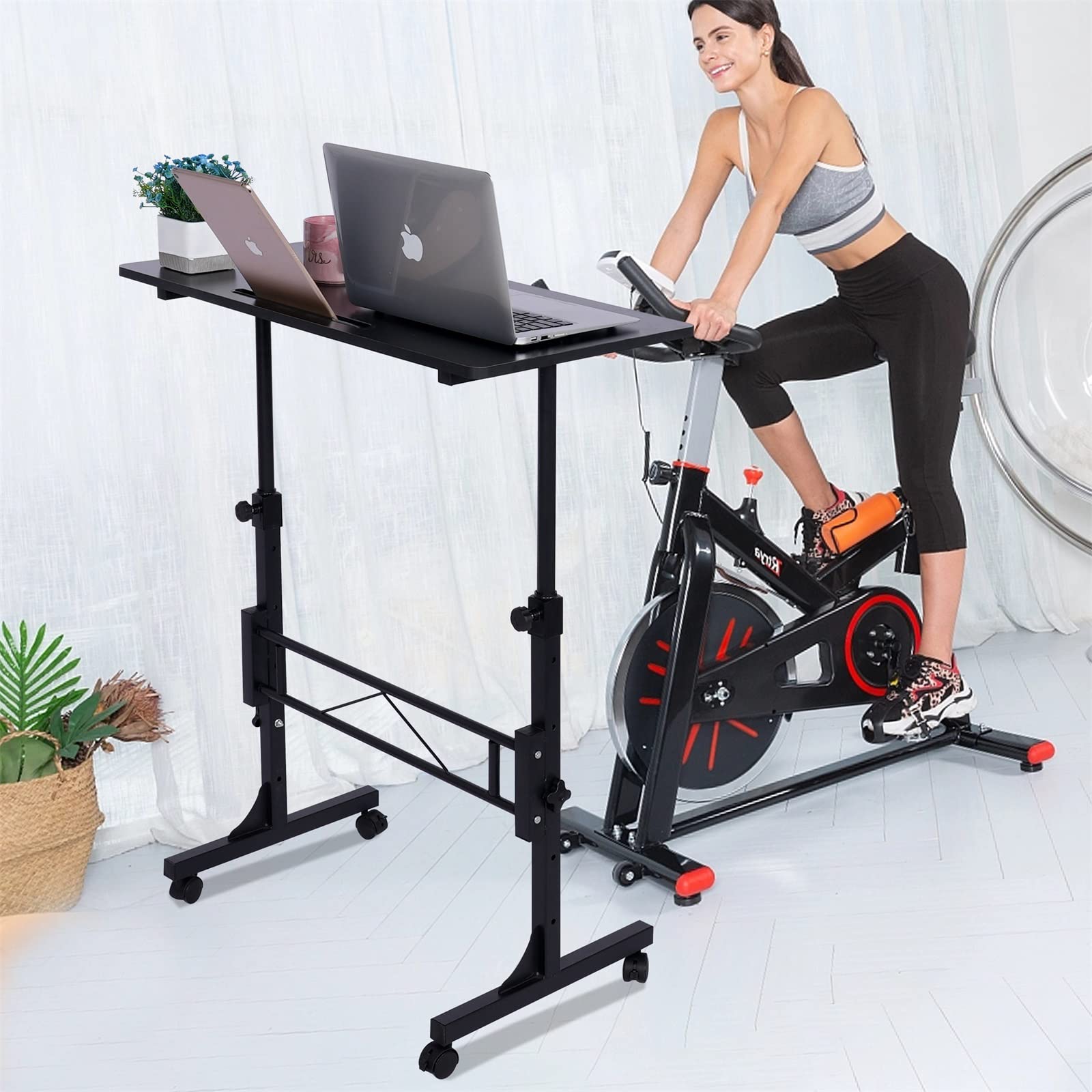 Standing Desk Adjustable Height, Mobile Stand Up Desk with Wheels Small Computer Desk Rolling Desk, Portable Laptop Desk Standing Table Sit Stand Home Office Desks 16"x31.5" Height 27"-43.5"