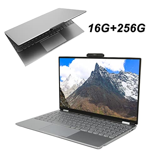 VINGVO 15.6in Laptop, 1920x1080 2.4G 5G WiFi Quad Core Quad Thread Office Laptop Backlit Keyboard 100-240V 180 Degree Flip Windows 10 for Travel (16G+256G US Plug)