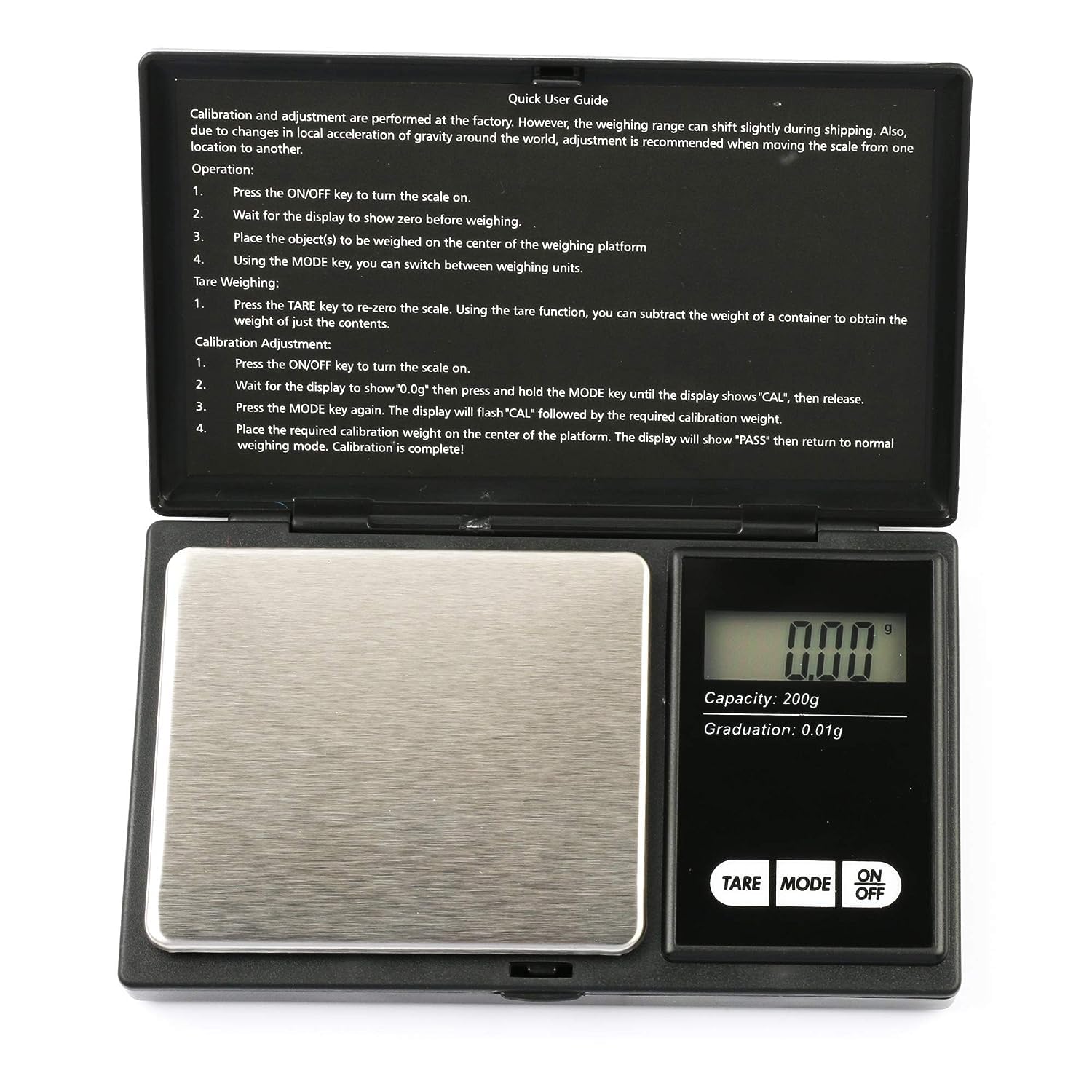 Pocket Scale, High Precision, LCD, Digital Pocket Gram Scale, Kitchen, Jewelry, Electronic Scale, 200g x 0.01g, Stainless Steel, Auto Power Off, Accuracy 0.01g