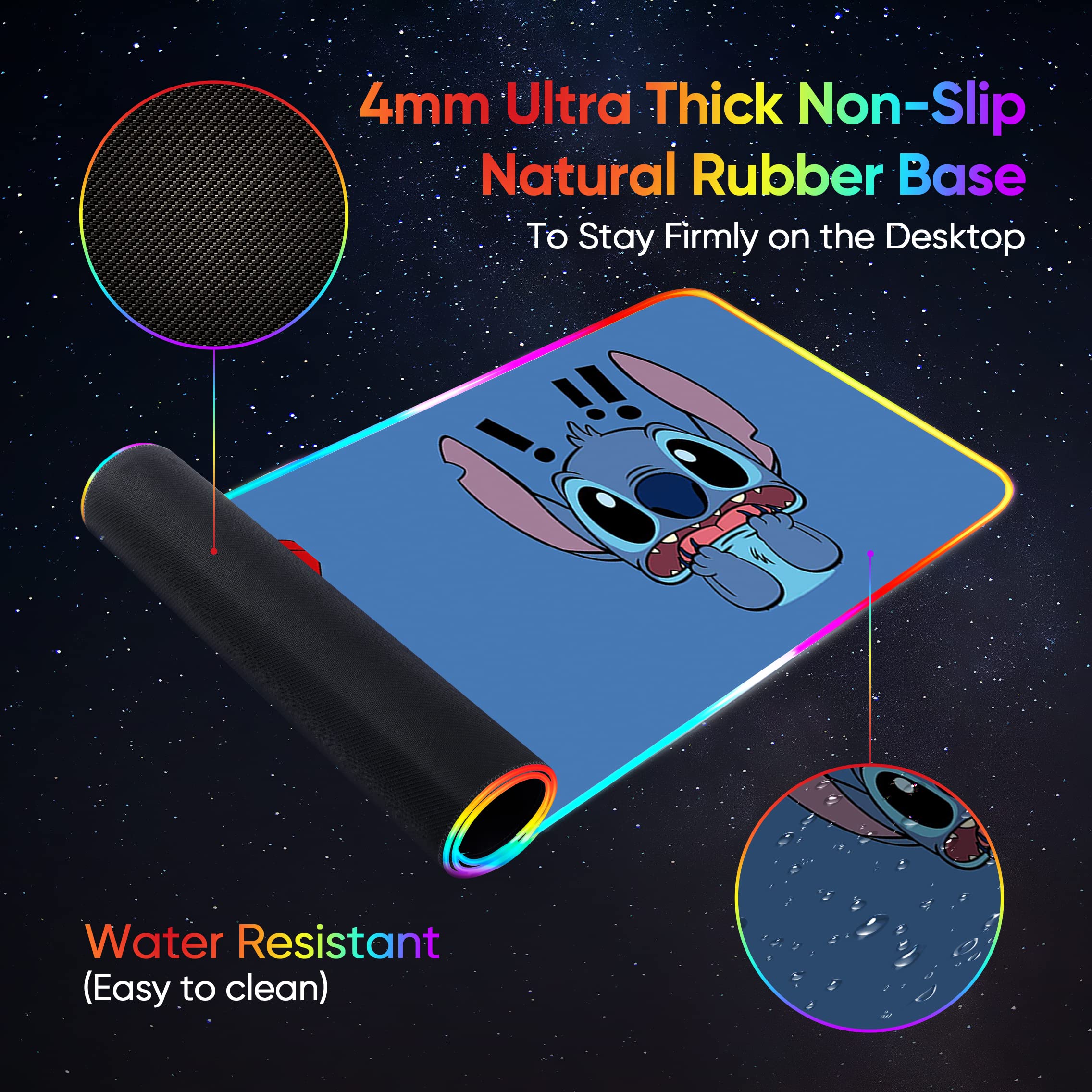 RGB Gaming Mouse Pad,Cartoon Stitch Large Gaming Mouse Pad with 14 Lighting Modes,Waterproof Computer Keyboard Desk Mat 31.5×11.8 inches (Stitch A)