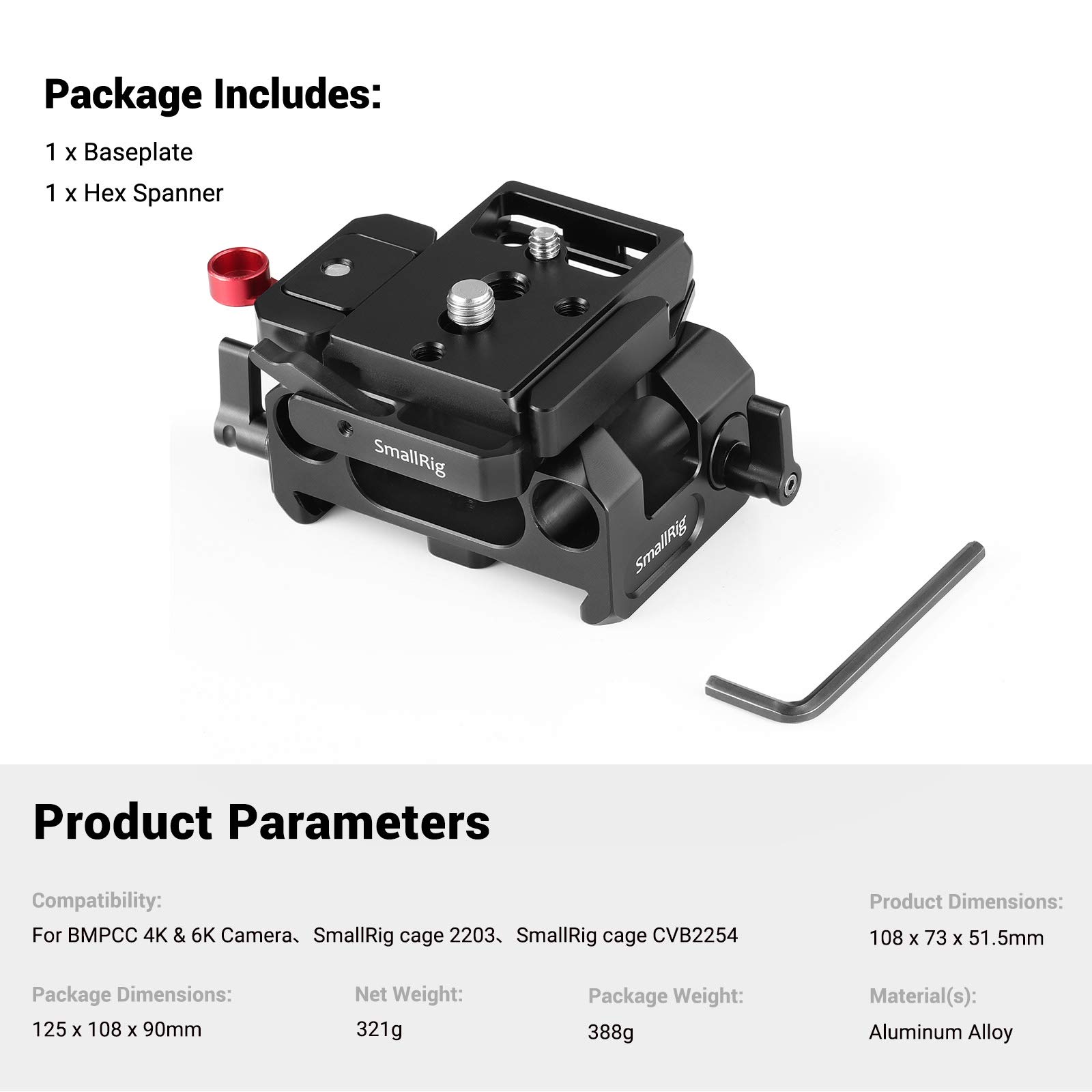 SMALLRIG BMPCC Baseplate for Manfrotto 501PL Compatible with Black Design Pocket Cinema Camera 4K & 6K โ 2266