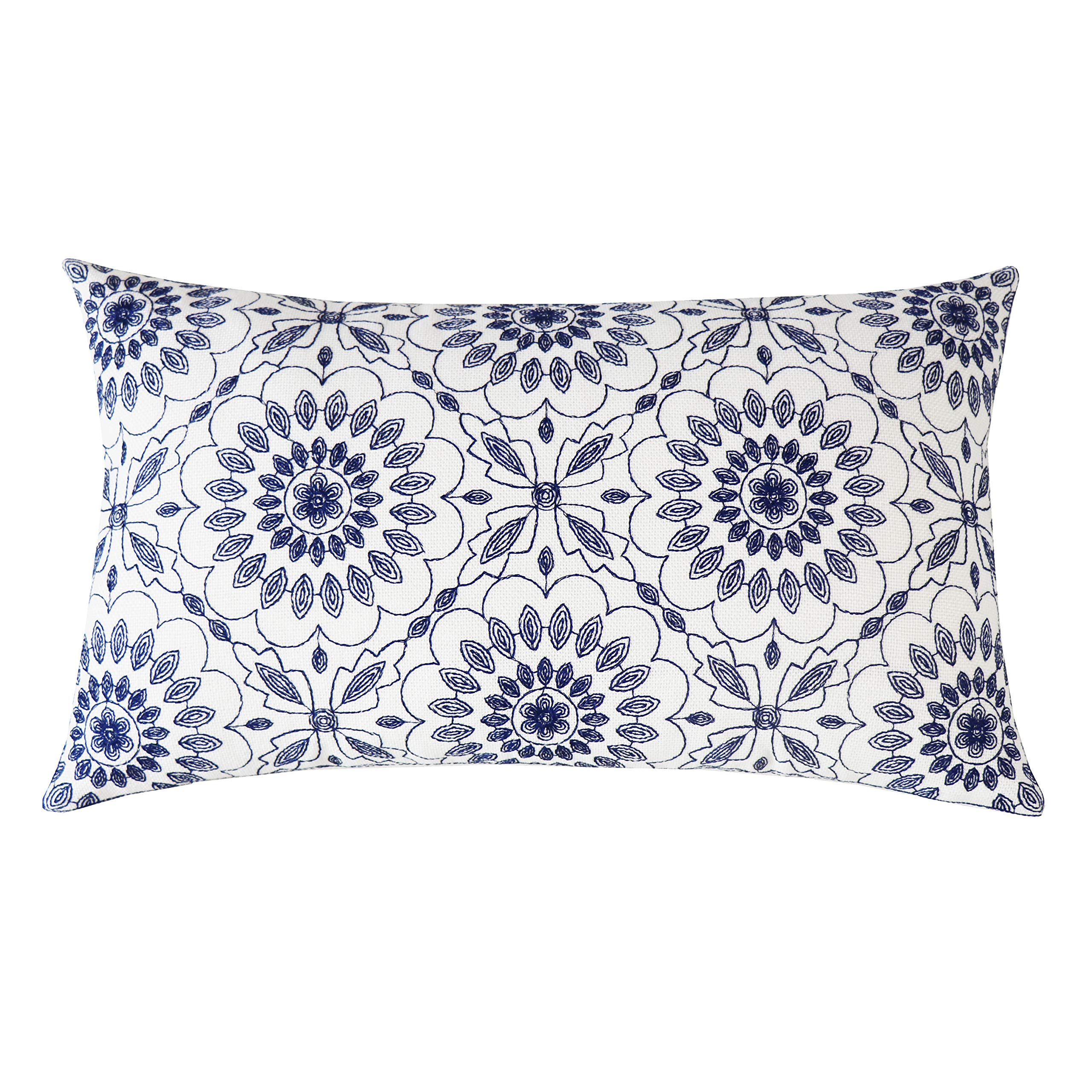 Slow Cow Linen Embroidery Decorative Lumbar Throw Pillow Cover Pillowcase Rectangular Pillow Cover Cushion Cover for Bed Couch Sofa 12 x 20 Inches Navy Blue