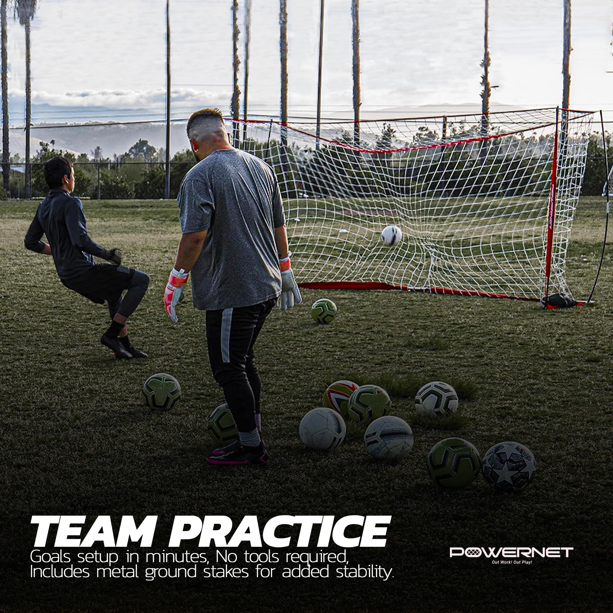 PowerNet Carli Lloyd Soccer Goal | Portable Net Collapsible Metal Base | Quick Setup Ultra Portable | Full Size Framed Soccer Goal | 1 Goal + 1 Carry Bag (12X6 FT)