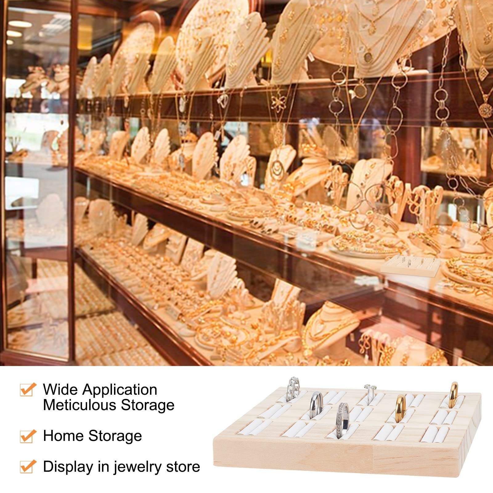 WEBEEDY Bamboo Ring Display Tray 15 Slots Ring Earrings Trays Showcase Display Jewelry Organizer Jewelry Storage Tray Organizer Ring Stand for Show(White)