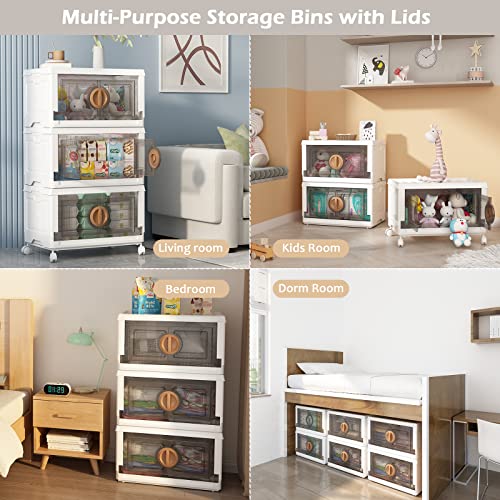 Webetop Large Collapsible Storage Bins with Lid - 19 Gal Folding Storage Box with Universal Wheels, Plastic Storage Bins for Household, Living Room, Dorm Stackable Storage Bins with Door