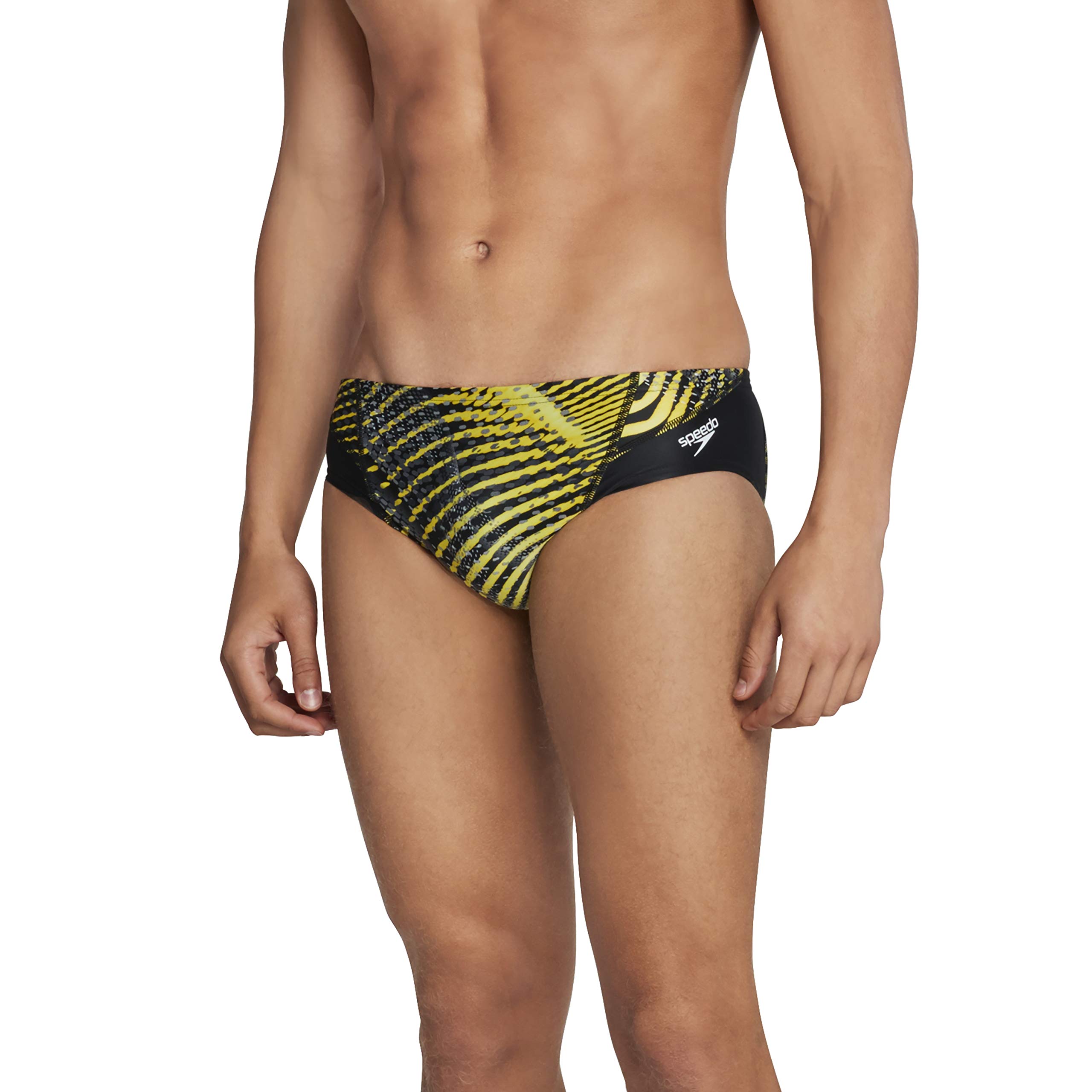 Speedo Men's Swimsuit Brief PowerFlex Eco Coded Riff Team Colors , Speedo Yellow, 34