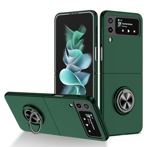 Smartphone Protective Phone Flip Cases Slim Case Compatible with Samsung Galaxy Z Flip 4 5G with Built-in 360°Rotate Ring Magnetic Stand Full Body Cover,Rugged Heavy Duty Shockproof Phone Protection C