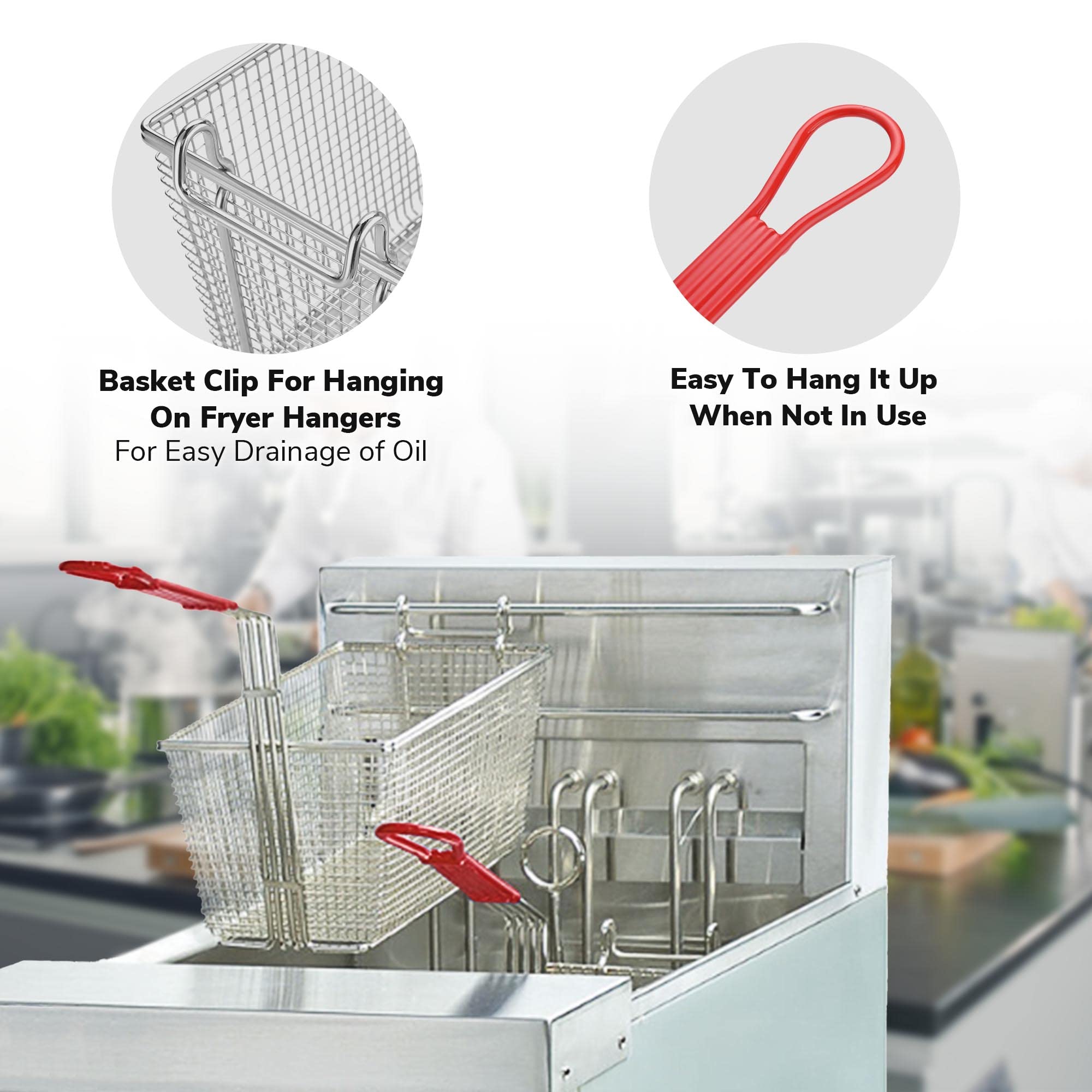 WeChef 2Pcs Deep Fryer Baskets with non-slip Handle 13" x 6 5/16" x 5 7/8" Nickel Plating Heavy Duty Construction Fryer Basket for Commercial Restaurant Roadside Stall Red