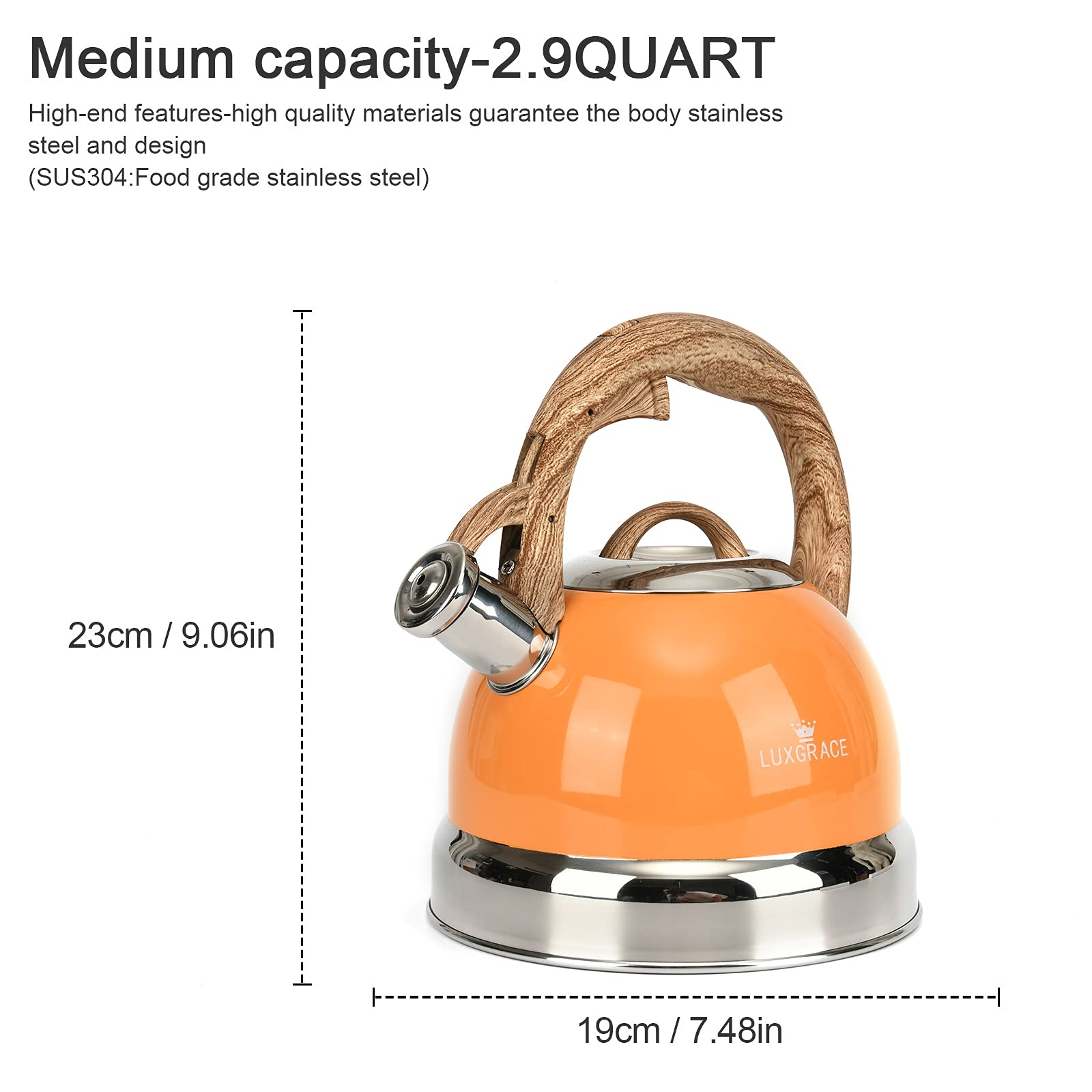 s-p Tea Kettle -2.5 Quart Stovetop Whistling Teapot Stainless Steel Tea Pots for Stove Top Whistle Tea Pot, Orange