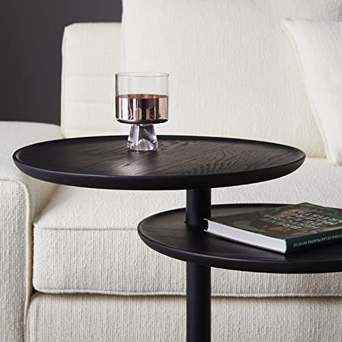Sofa Side Table Couch Table Round Wood Side Table with Rotatable Tabletop, 2 Tier Coffee End Table Nightstand for Living Room, Bedroom, Small Spaces, Modern Home Decor Bedside Table End Table Coffee