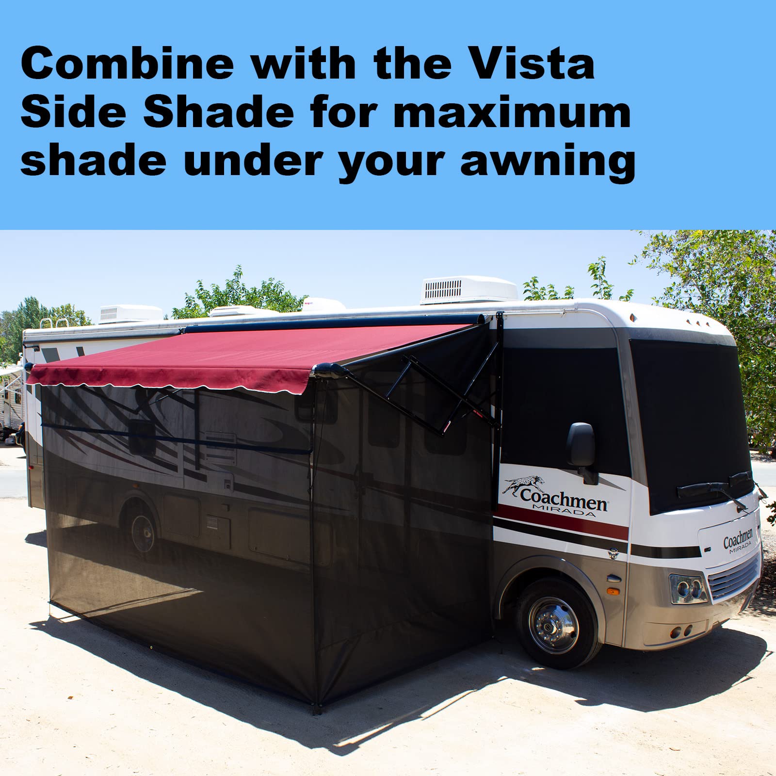 ShadePro - Vista Shade - RV Awning Shade Screen - Zipper Sun Screen Installs in Seconds - Solar Mesh Blocks 87% of Sunlight - The Original Camper Sunscreen Shade for Awnings - 17' x 8' - Black