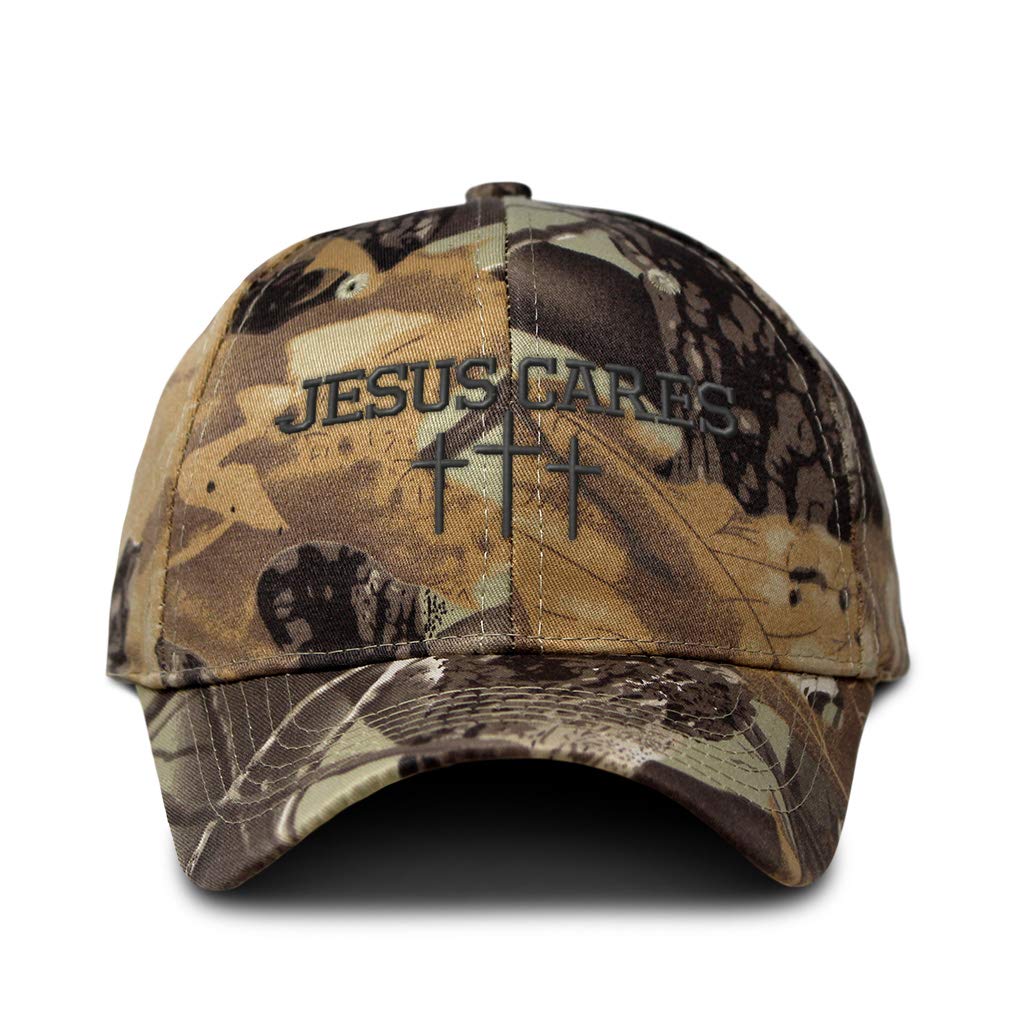 Speedy Pros Camo Baseball Cap Jesus Cares Gray A Embroidery Cotton Hunting Dad Hats for Men & Women Strap Closure Forest Tree Khaki