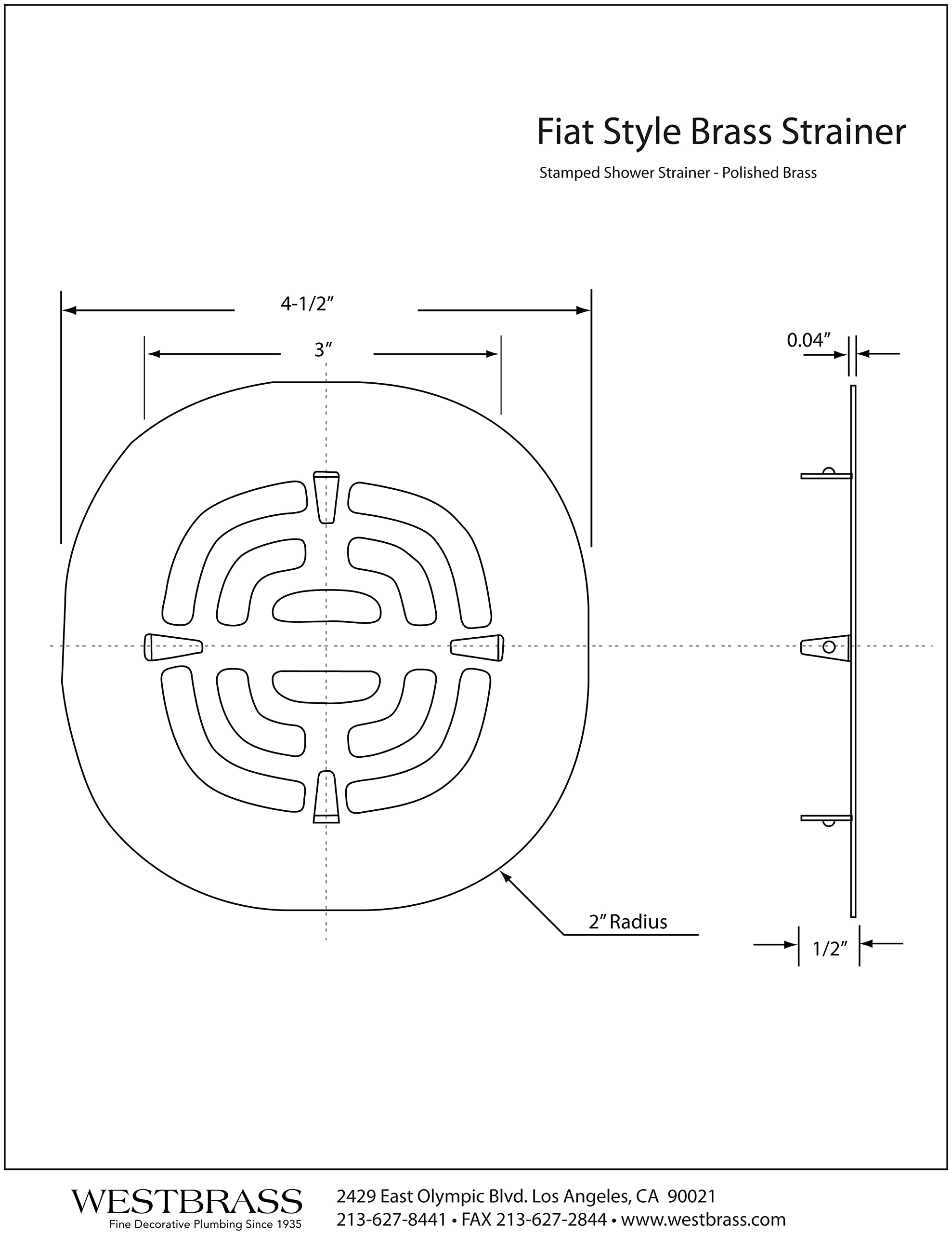 Westbrass A316-26 4-1/2" OD Brass Snap-in Shower Strainer Grid Drain Cover, Polished Chrome
