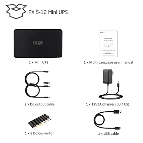 Shanqiu Mini UPS Battery Backup Uninterruptible Power Supply for Router, Modem, Security Camera, Input DC or USB Output USB 5V DC 5V 9V 12V 2A (37Wh)