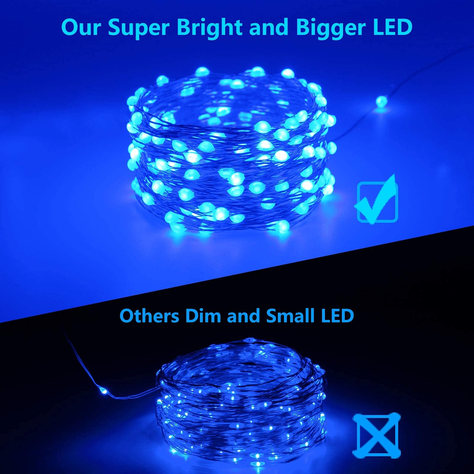 YIQU Blue Super-Long Solar Halloween Lights Outdoor Halloween Decorations, 2-Pack Each 72ft 200LED Solar String Lights, Waterproof 8 Modes Solar Fairy Lights for Garden Patio Party (Blue)