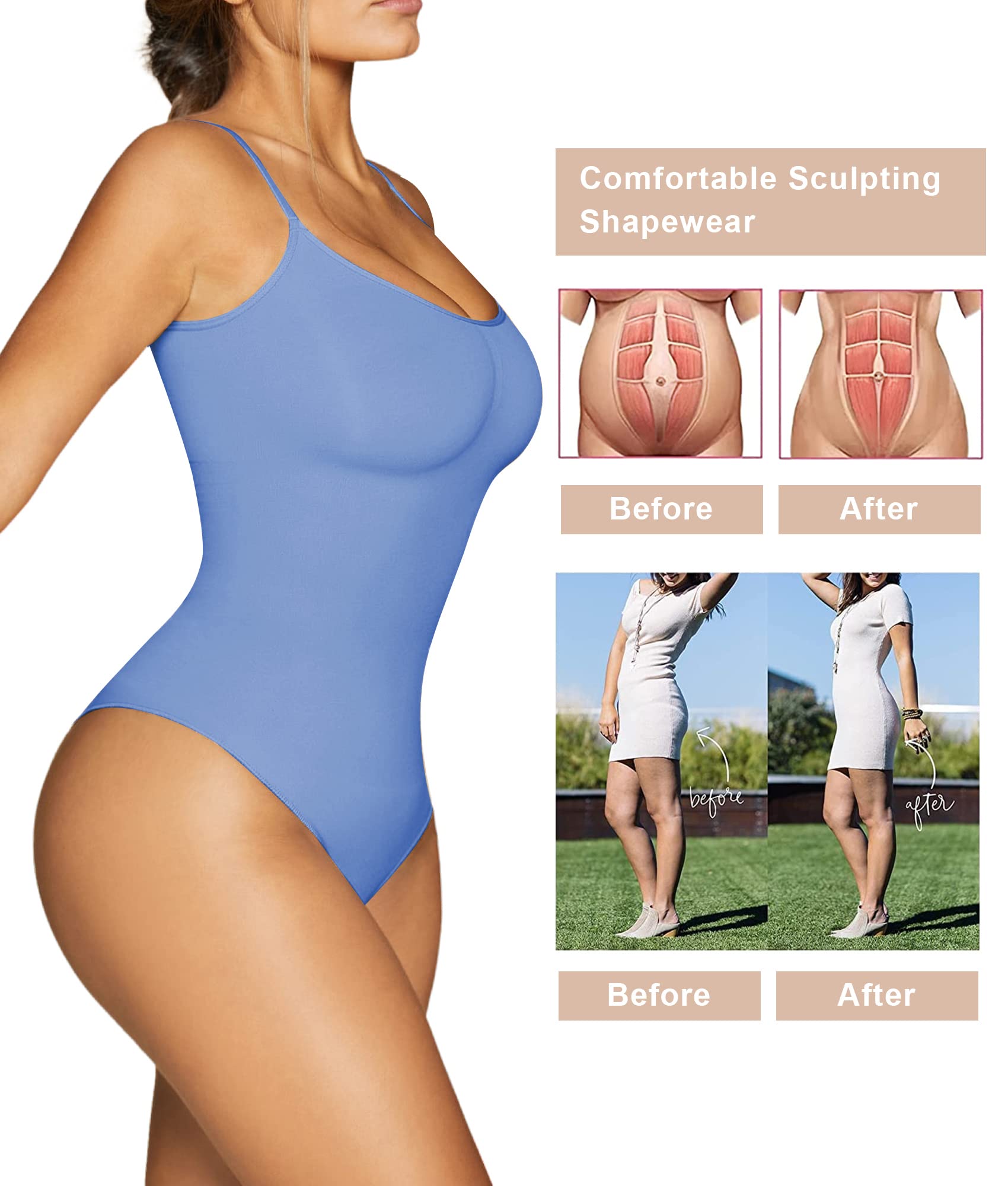SHAPERX Women's Shapewear Bodysuit Tummy Control Body Shaper Seamless Sculpting Snatched Waist Body Suit