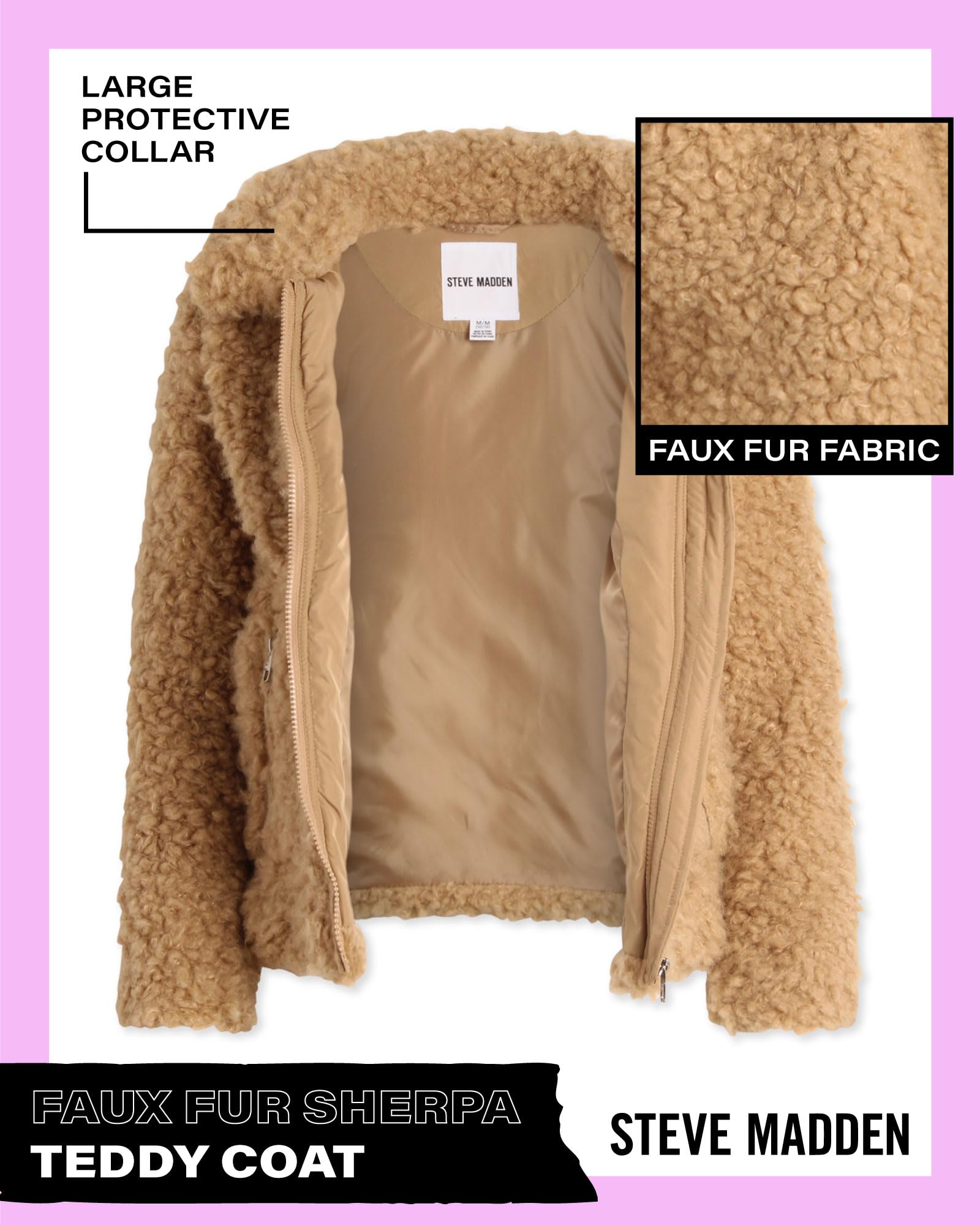 Steve Madden Girls' Jacket – Zip Up Sherpa Fleece Sweatshirt Jacket – Casual Teddy Coat for Girls (4-16), Size 7-8, Taupe