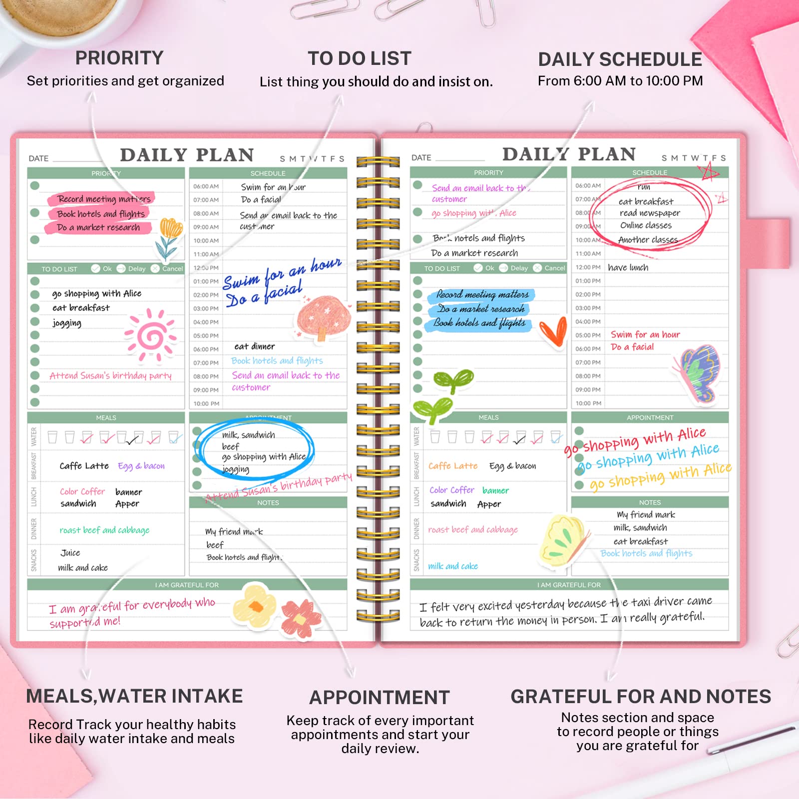 Weekly Planner Undated, Weekly Goals Notebook, Weekly To Do List Planner, Weekly Goal Planner with Habit Tracker, Appointment Organizer Notebook for Men & Women, Pocket, 53 Weeks, Pink(5.5"x8.5")