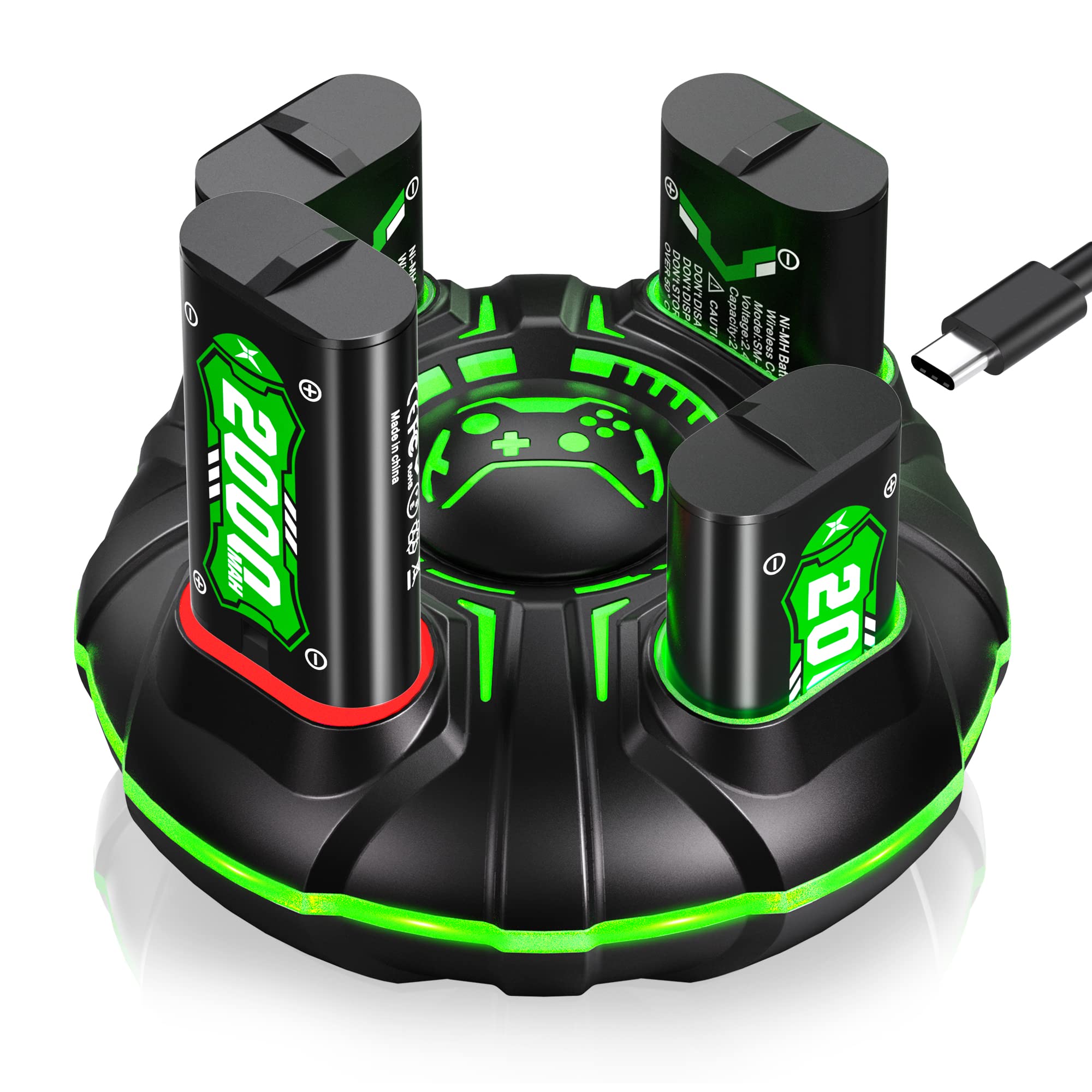 Rechargeable Battery Pack for Xbox Controller, （4x4800mWh)4x2000mAh Rechargeable Batteries for Xbox Controller Charger Station for Xbox One/Xbox Series X|S/Xbox One S|X/Xbox One Elite Controllers