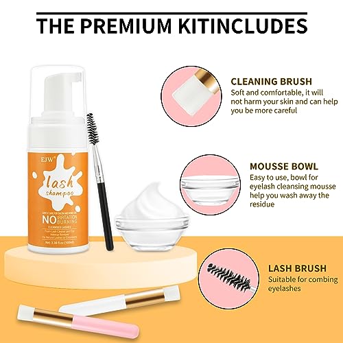 ๐ช๐๐ก๐ก๐๐ฅ ๐ฎ๐ฌ๐ฎ๐ฏ* 100ml Lash Shampoo Eyelash Extension Cleanser Kit - Oil-Free Foam, Complete Lash Care Set with Bowl, Brushes, Comb - Cluster Lash Wash & Dustcare Included