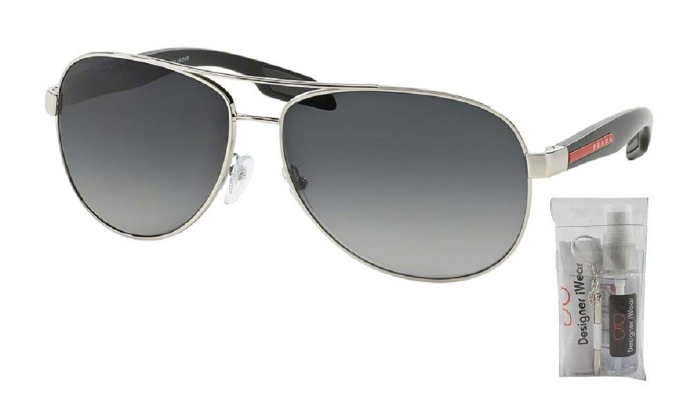 Prada PS53PS LIFESTYLE 1BC5W1 62M Steel/Grey Gradient Polarized Aviator Sunglasses For Men+ BUNDLE with Designer iWear Eyewear Kit