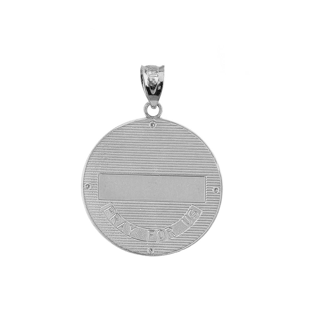 Sterling Silver Saint Nectarios of Aegina CZ Round Medal Protection Charm Pendant (1")