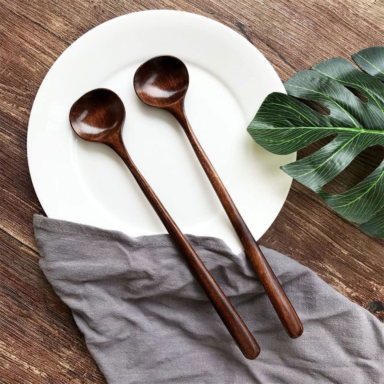 TAKESH Soup Spoon Wooden Spoon Soup Spoon and Fork Eco Friendly Products Tableware Natural Ellipse Ladle Spoon Set Spoons for Cooking