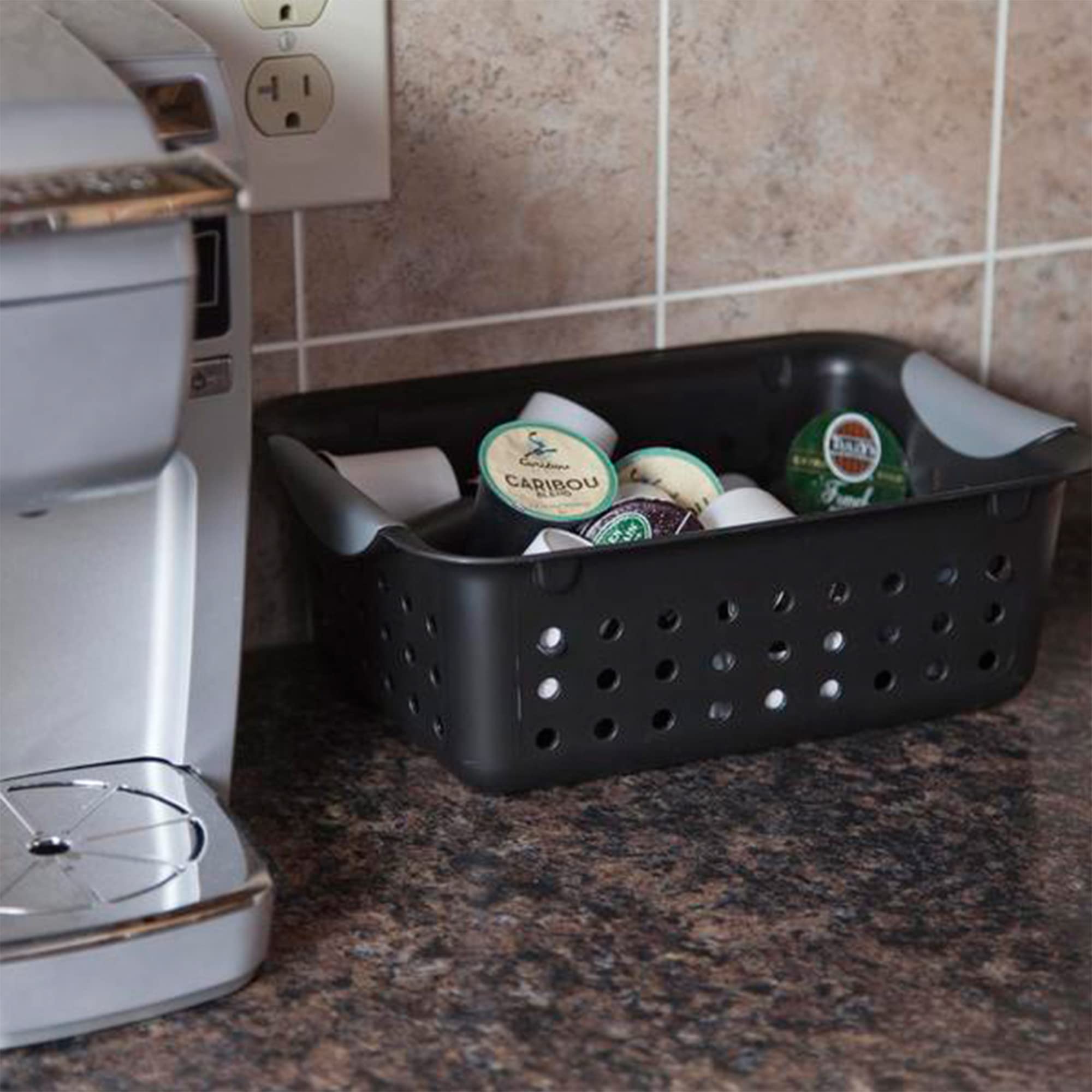 Sterilite Small Home Organization Storage Basket with Holes, Black (36 Pack)