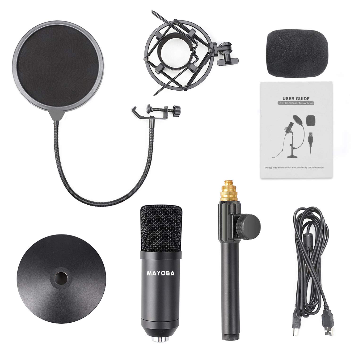 USB Microphone w/Shock Mount Pop Filter, Condenser Mic, Computer Mic, Gaming Mic, Cardioid Condenser Microphone Kit,USB Condenser Gaming Microphone,Studio Mic kit for YouTube Video Streaming Podcast