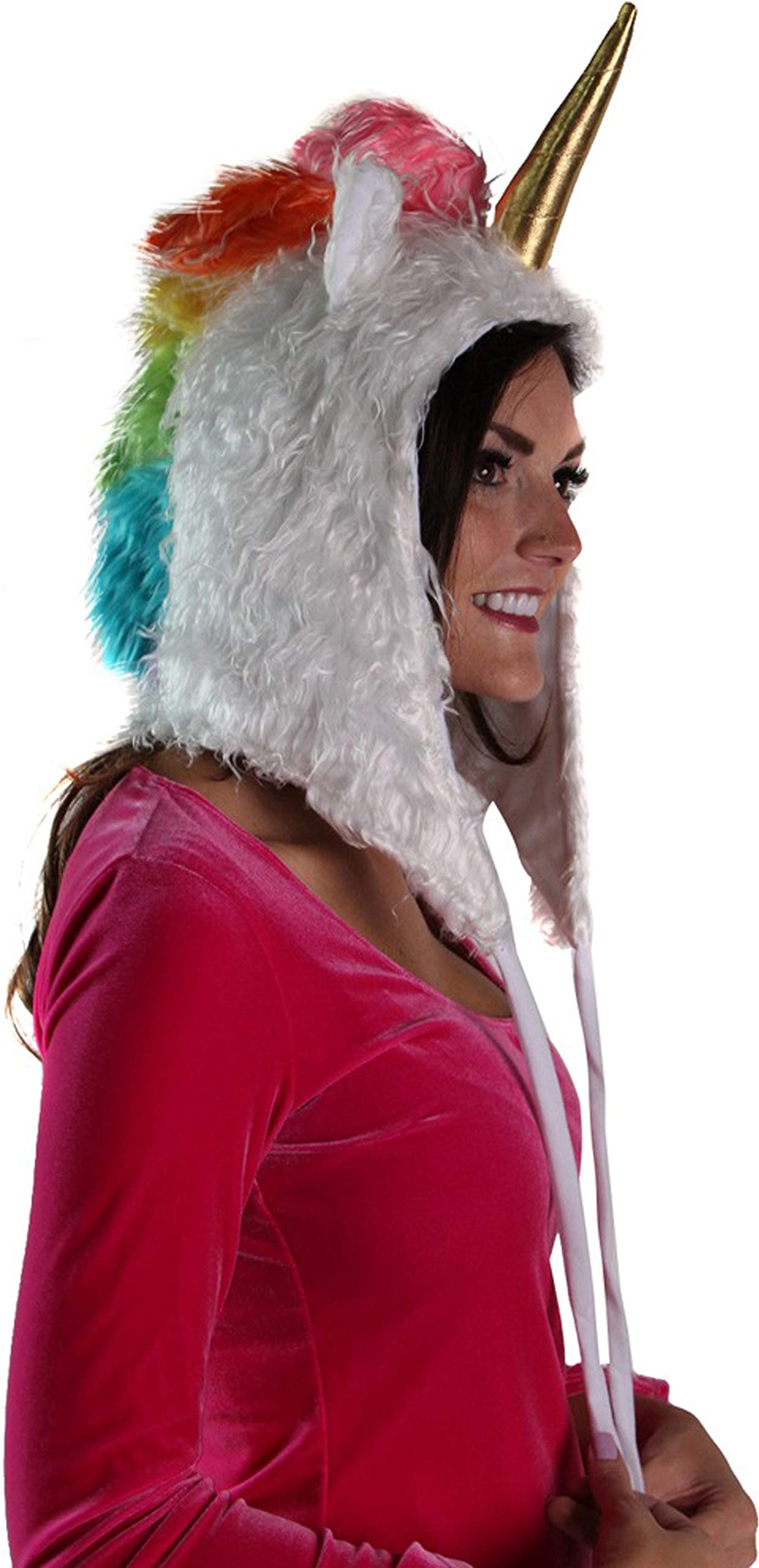 Storybook Wishes Plush Soft Fuzzy Unicorn Adult Hat (White),Large
