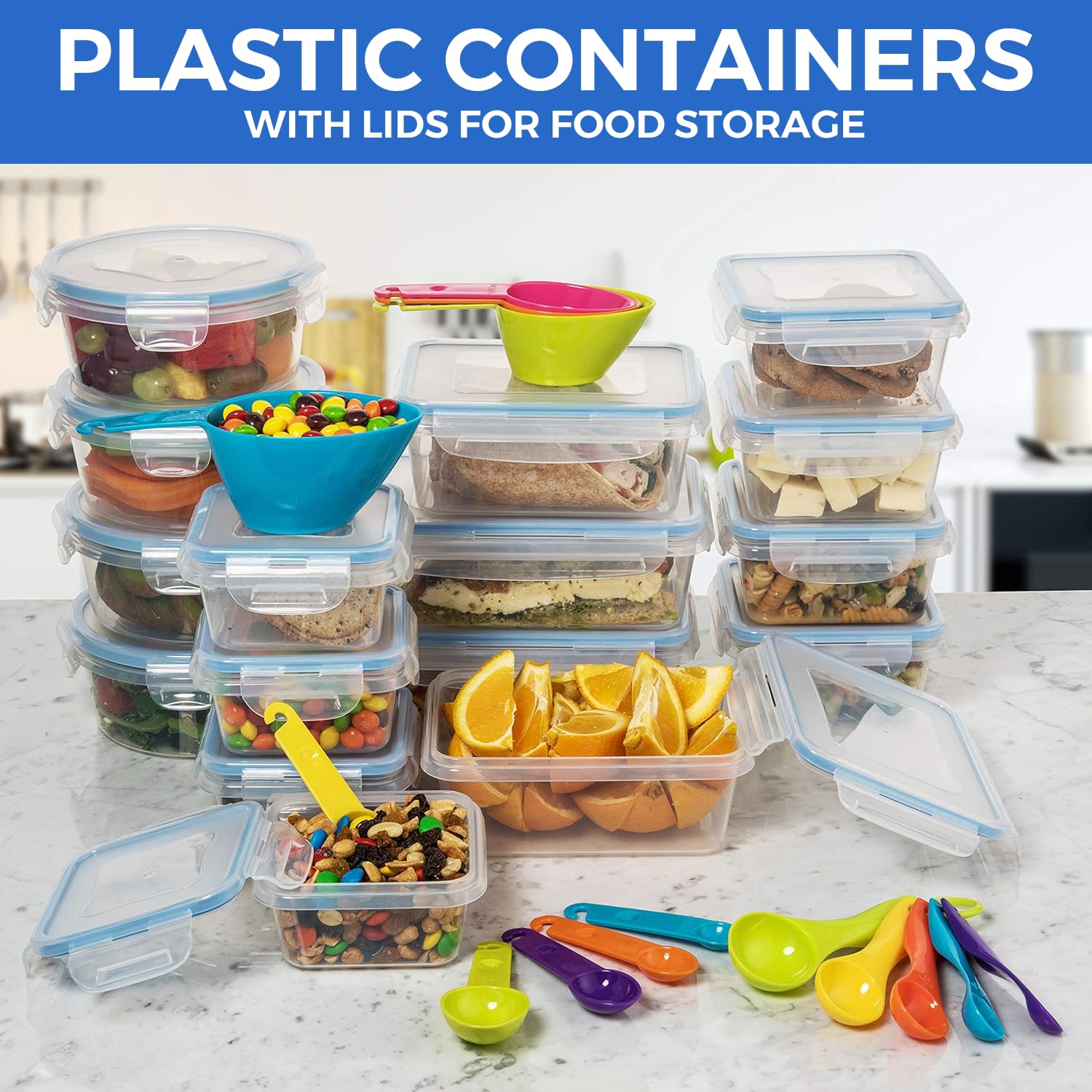 Shazo 36 pc Food Storage Containers with Lid, Plastic Food Containers for Kitchen Organization Airtight Leak Proof Meal Prep Easy Snap Lock Lunch Box - BPA Free Food Prep Storage Container