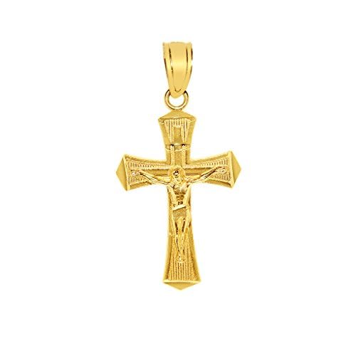 PRECIOUS STARS 14k Yellow Gold Crucifix Religious Cross Charm Pendant