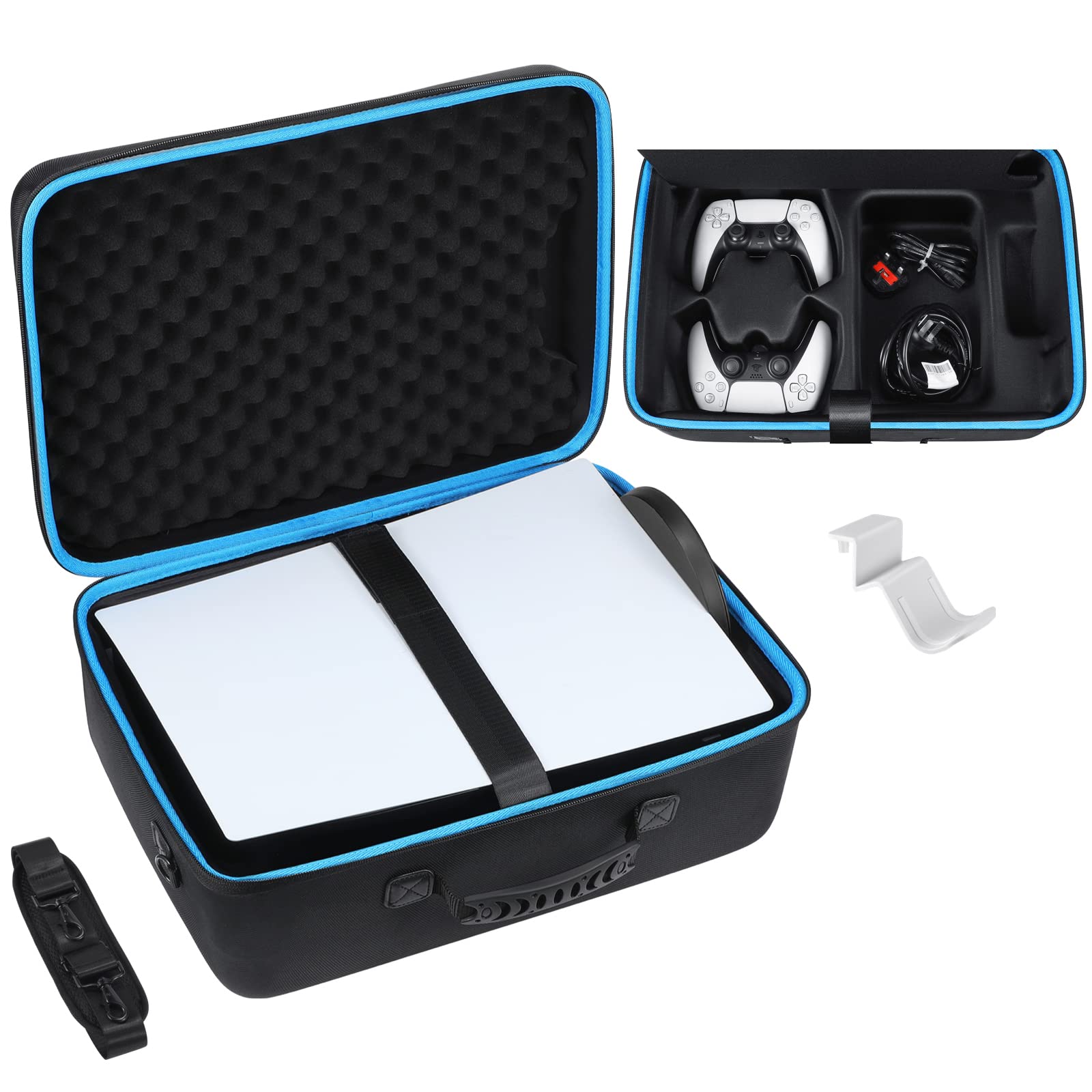 Zadii Hard Shell Case Compatible with PS5, Protective Travel Bag Holds PlayStation 5 Console with Base on, DualSense Controller and Other Accessories
